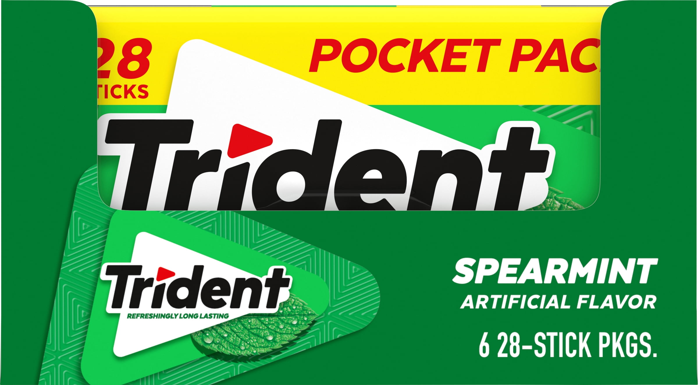 Trident Spearmint Sugar Free, Sugarless Chewing Mint Gum, 6 Pocket ...
