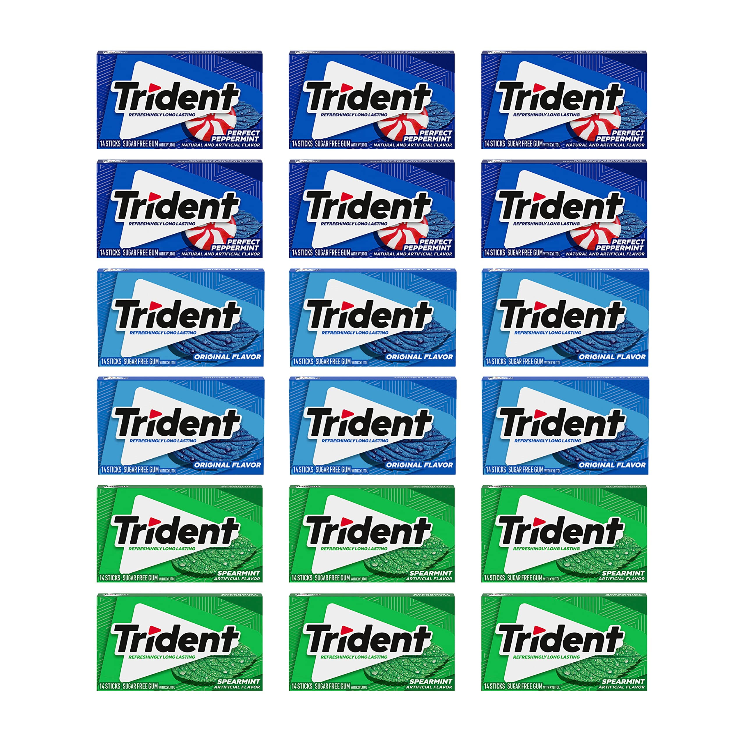 Trident Sugar-Free Chewing Gum SAF21 Variety Pack Candy, Spearmint ...