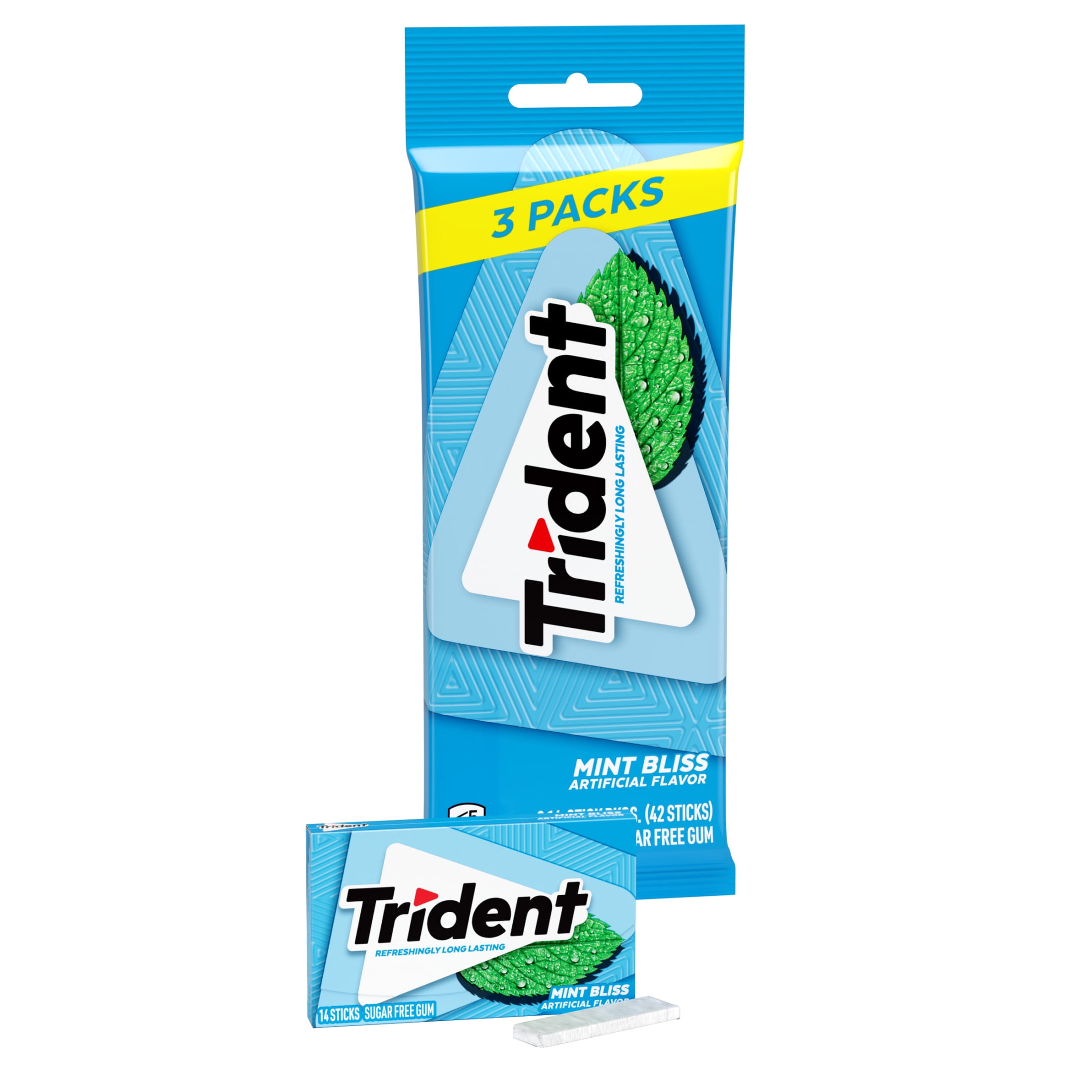 Trident Mint Bliss Sugar Free Gum, 3 packs of 14 Pieces (42 Total ...
