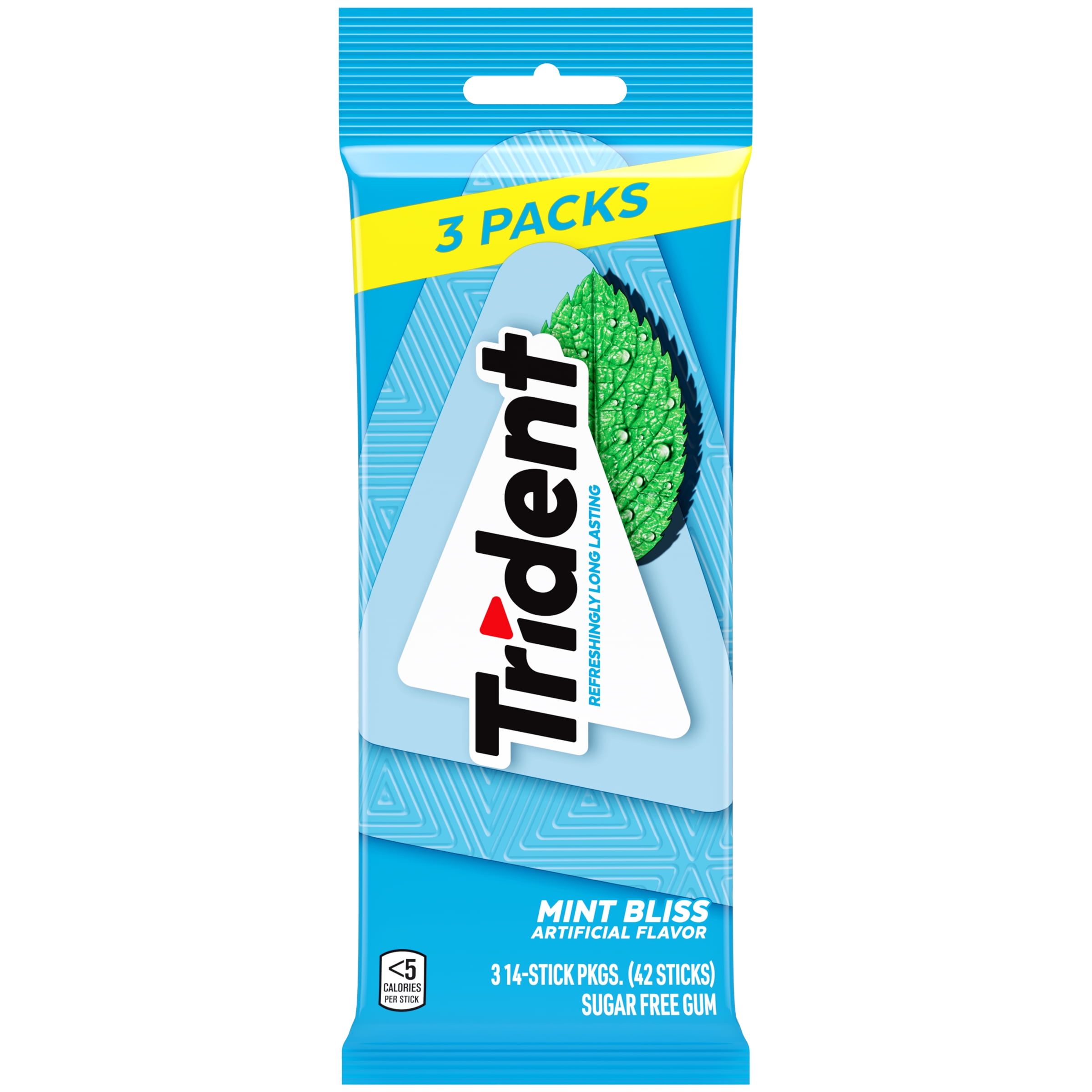 Trident Sugar Free Gum, Mint Bliss, 3 Packs of 14 Regular Size Pieces ...