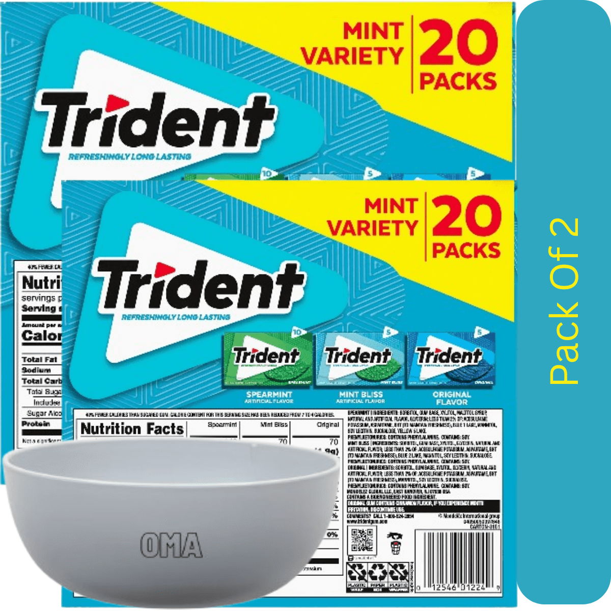 Trident Sugar Free Gum Mint Variety Pack, 20 Packs of 14 Pieces Each ...