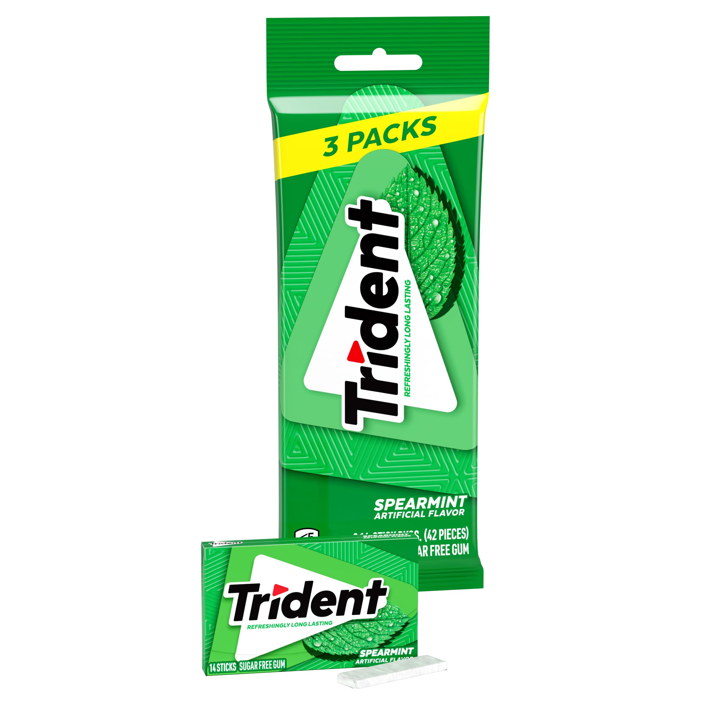 Trident Sugar Free Gum, Spearmint Flavor, 3 Packs (42 Pieces Total ...