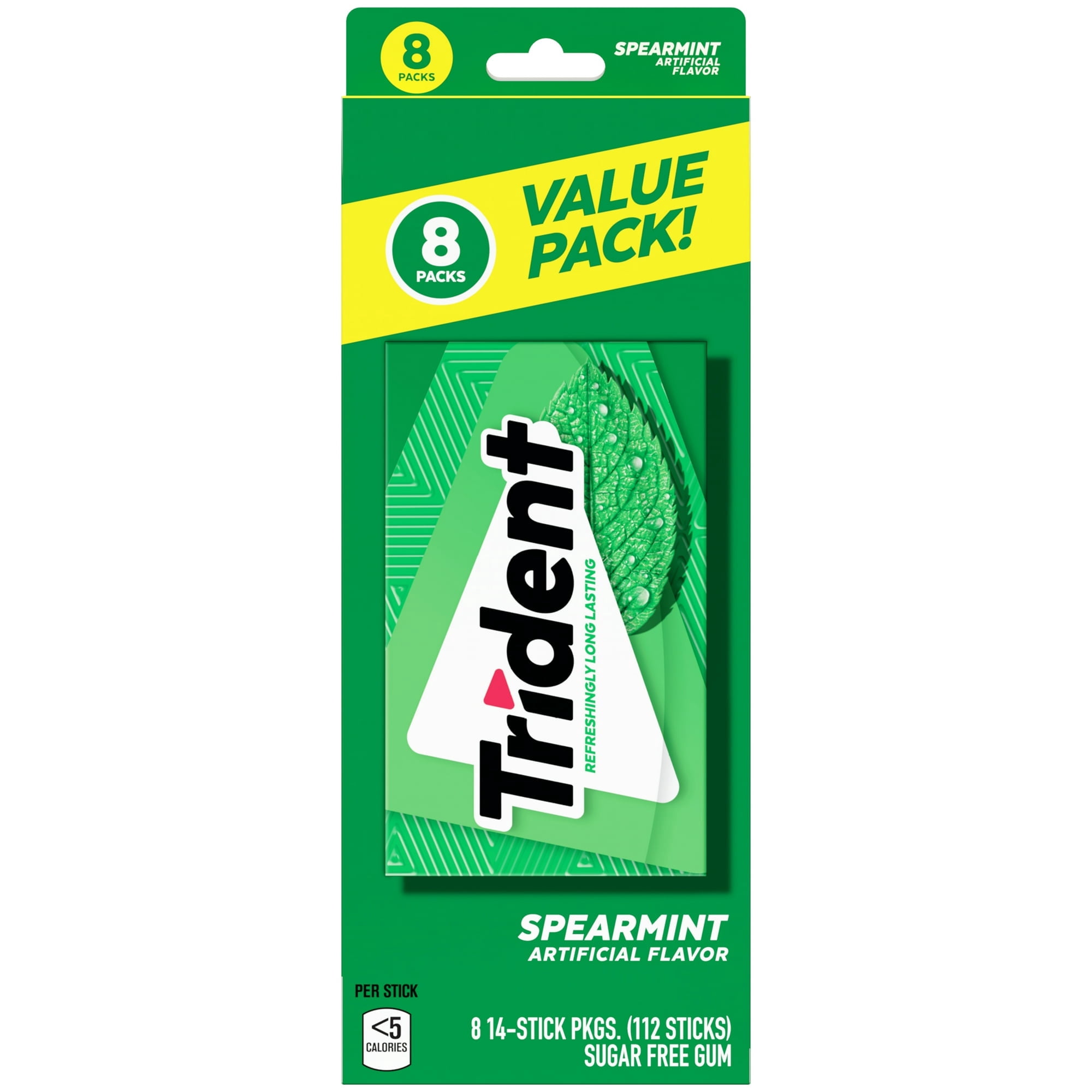 Trident Sugar Free Gum, Spearmint, Value Pack, 8 Packs of 14 Pieces ...