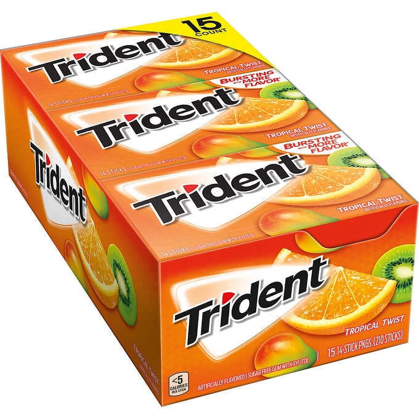 Trident Chewing Gum Pack, Sugar Free, Tropical Twist, 14 Pieces, 15 ct ...