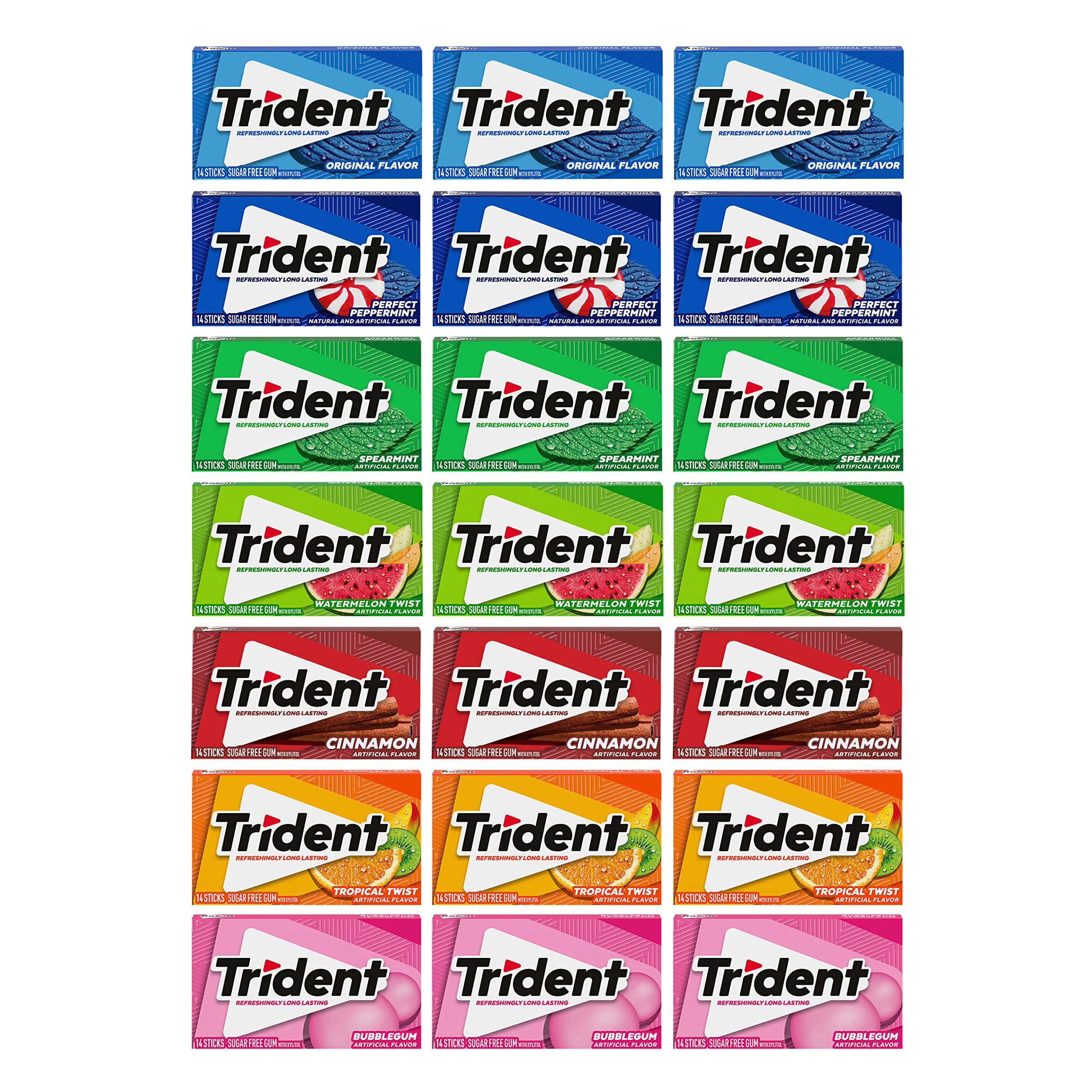 Trident Sugar Free Gum Variety Pack, Spearmint, Perfect Peppermint ...