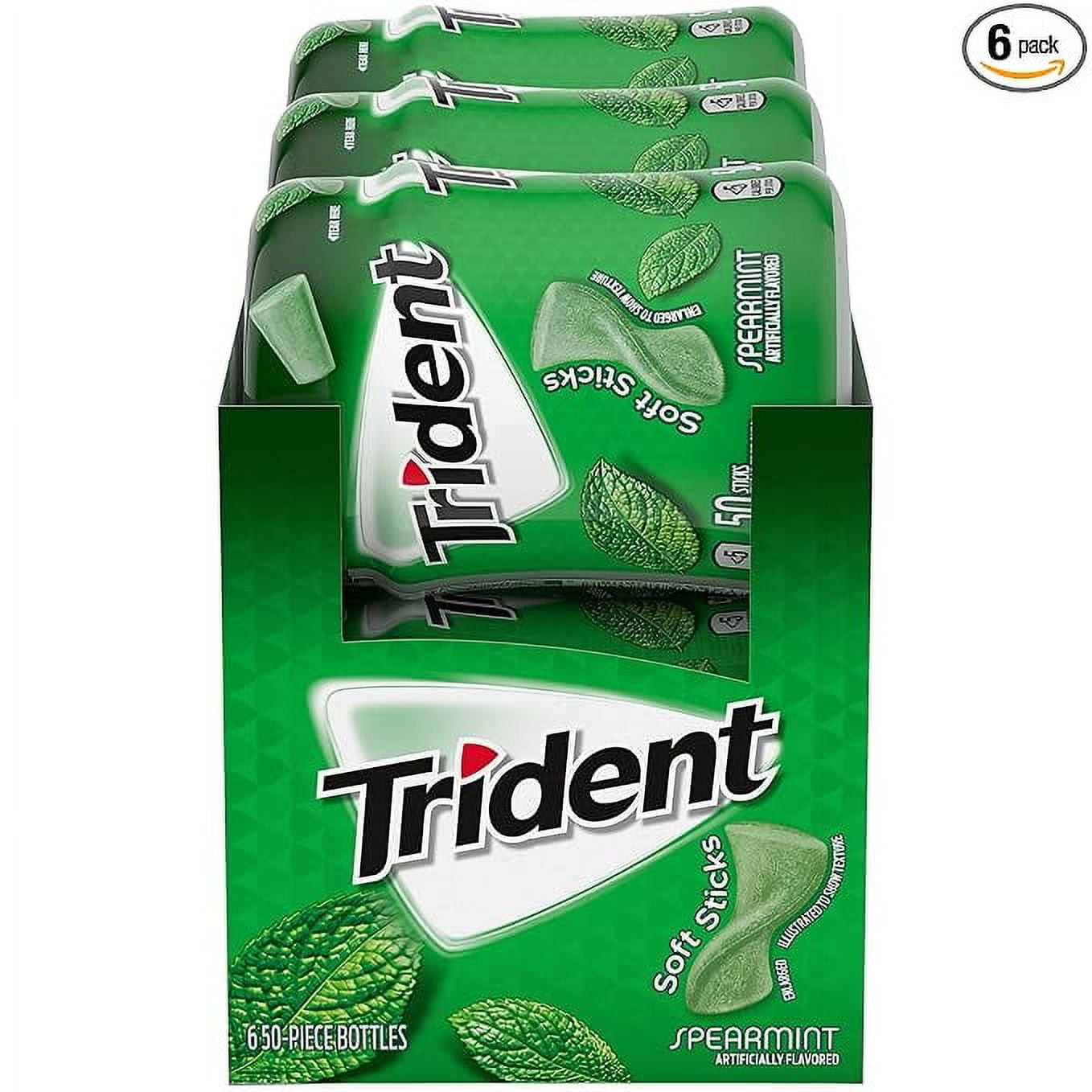 Trident Unwrapped Spearmint Sugar Free Gum, 6 Bottles of 50 Pieces (300 ...