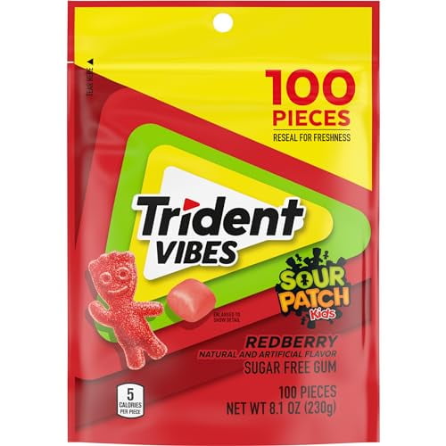 Trident Vibes SOUR PATCH KIDS Redberry Sugar Free Gum, Resealable Pouch ...