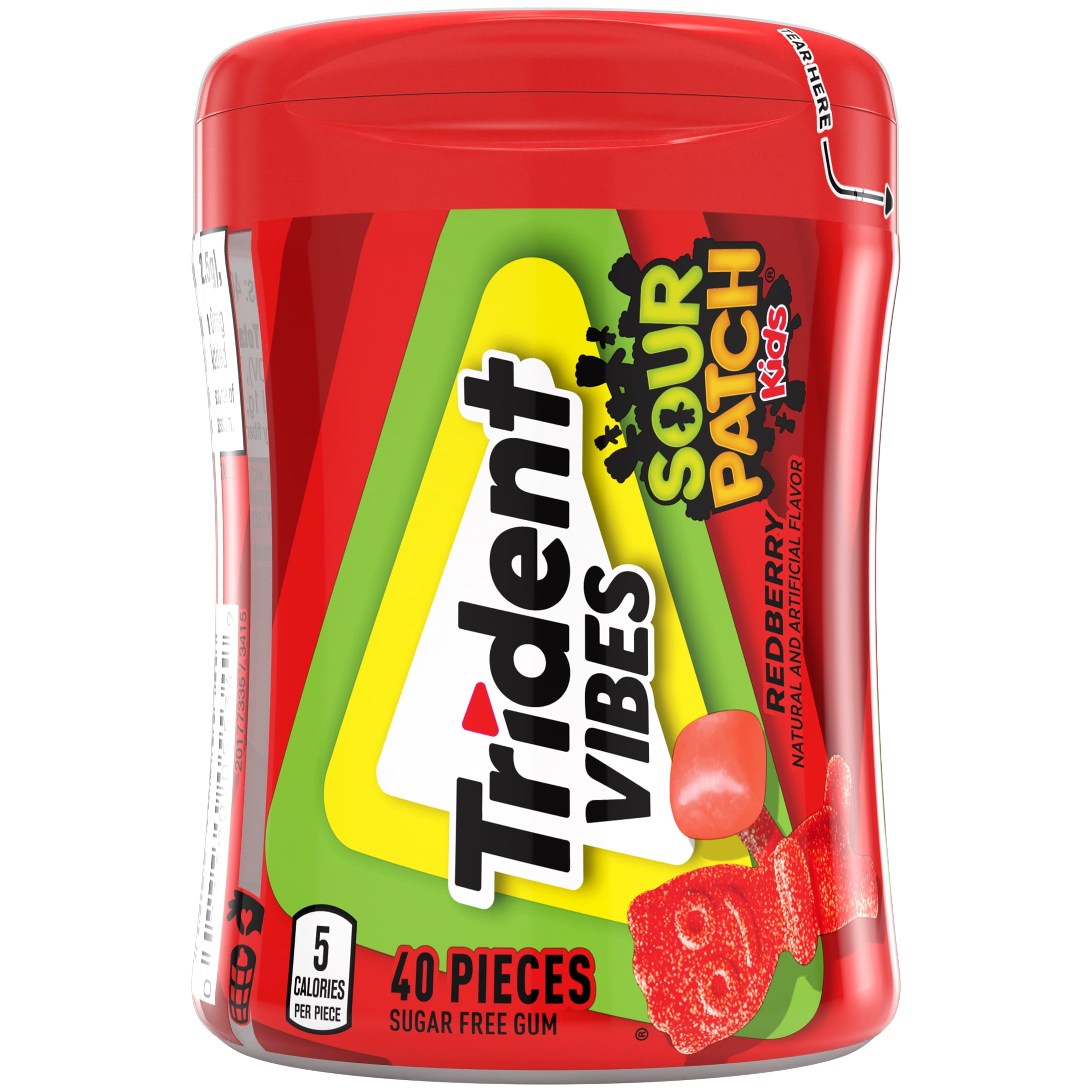 Trident Vibes Sour Patch Kids Sugar Free Gum, Red Berry, Nut Free, 40 ...