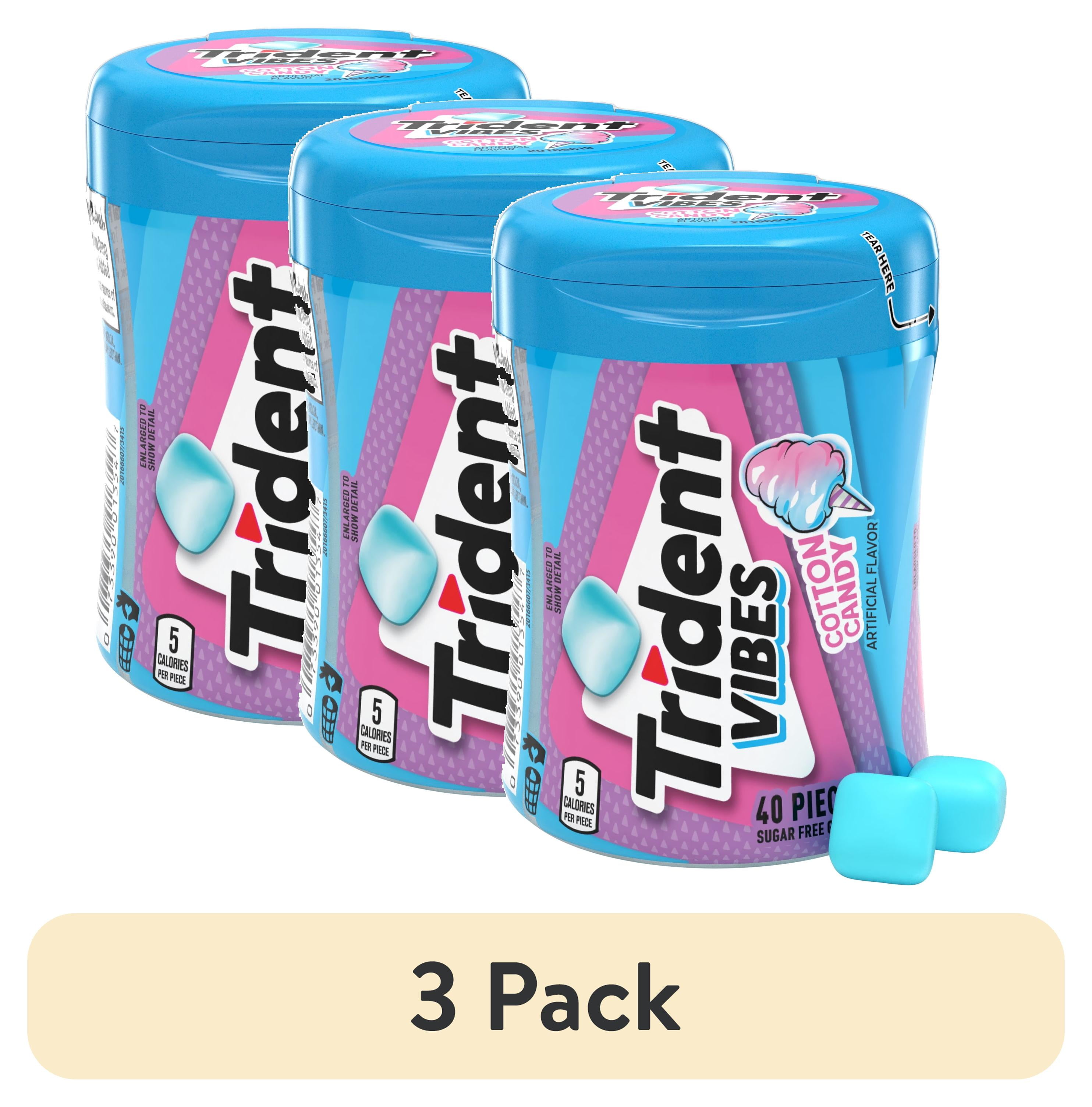 (3 pack) Trident Vibes Sugar Free Gum, Cotton Candy, Regular Size, 40 ...