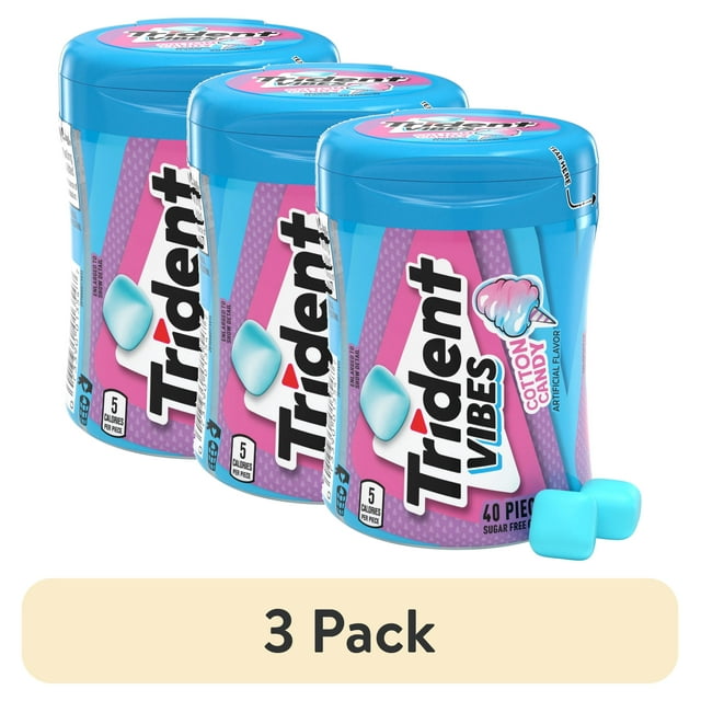 (3 pack) Trident Vibes Sugar Free Gum, Cotton Candy, Regular Size, 40 ...
