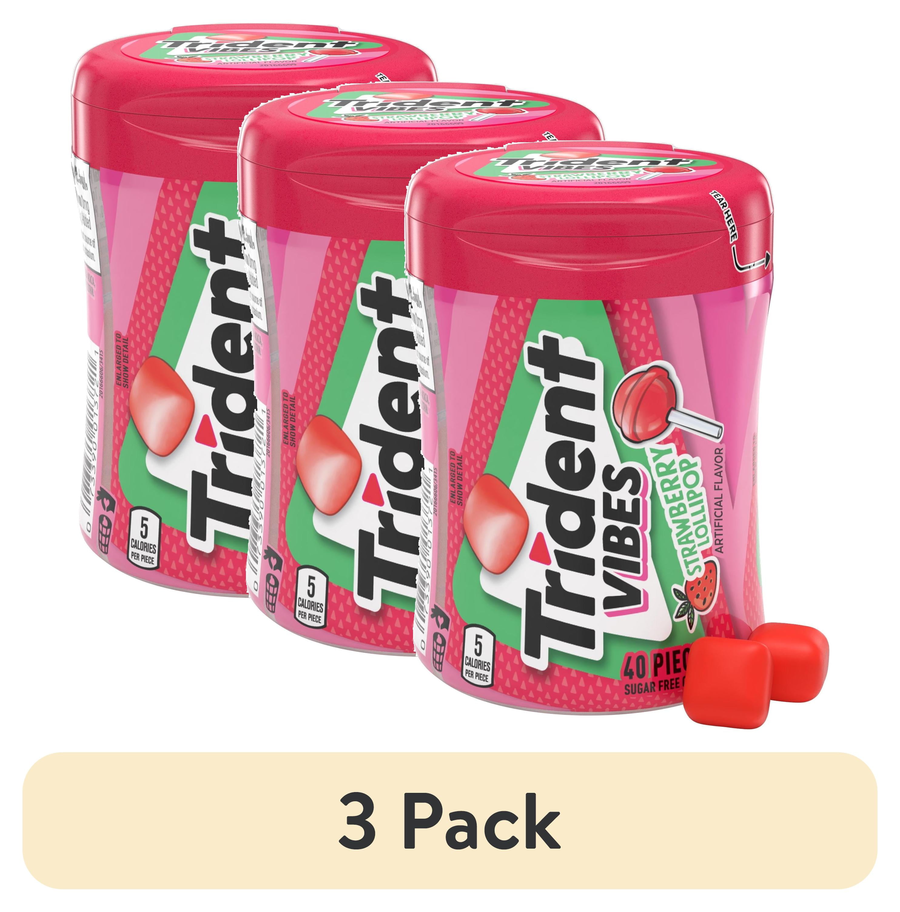 (3 pack) Trident Vibes Sugar Free Gum, Strawberry Lollipop, Nut Free ...