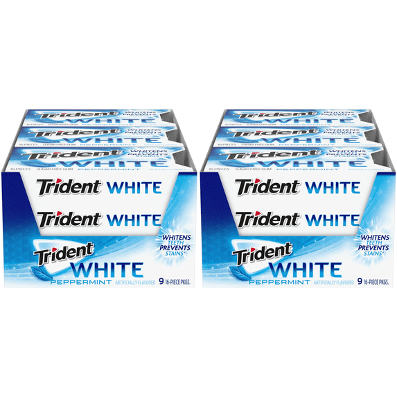 Trident White PEPPERMINT Sugar Free Gum 18 Packs of 32 Pieces (288 ...
