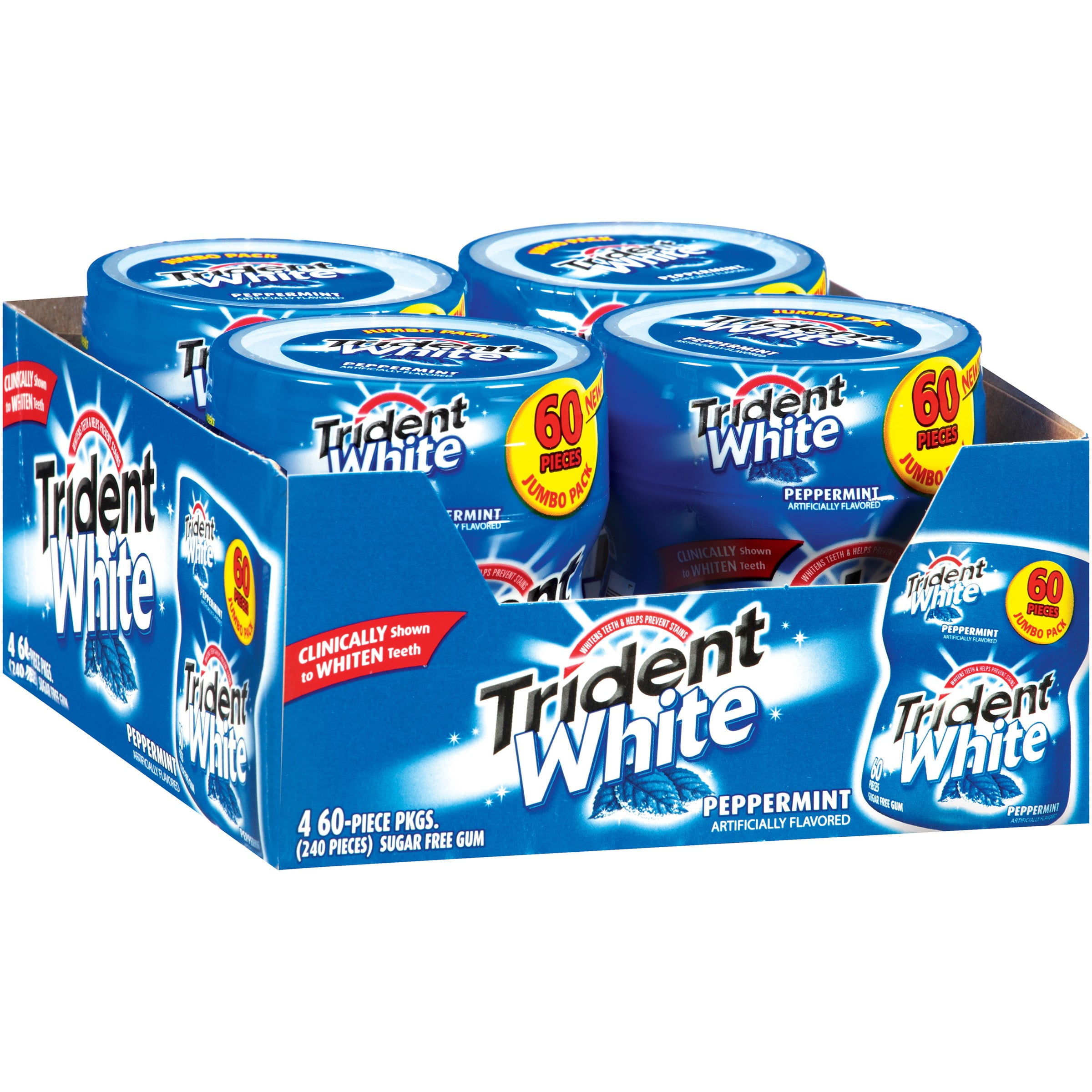 Trident White Peppermint Sugar Free Gum 4-60 Piece Plastic Bottles ...