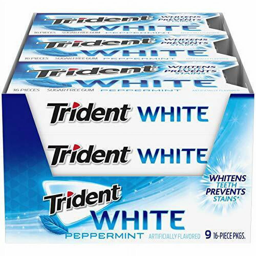 Trident White Peppermint Sugar Free Gum, 9 Packs of 16 Pieces (144 ...