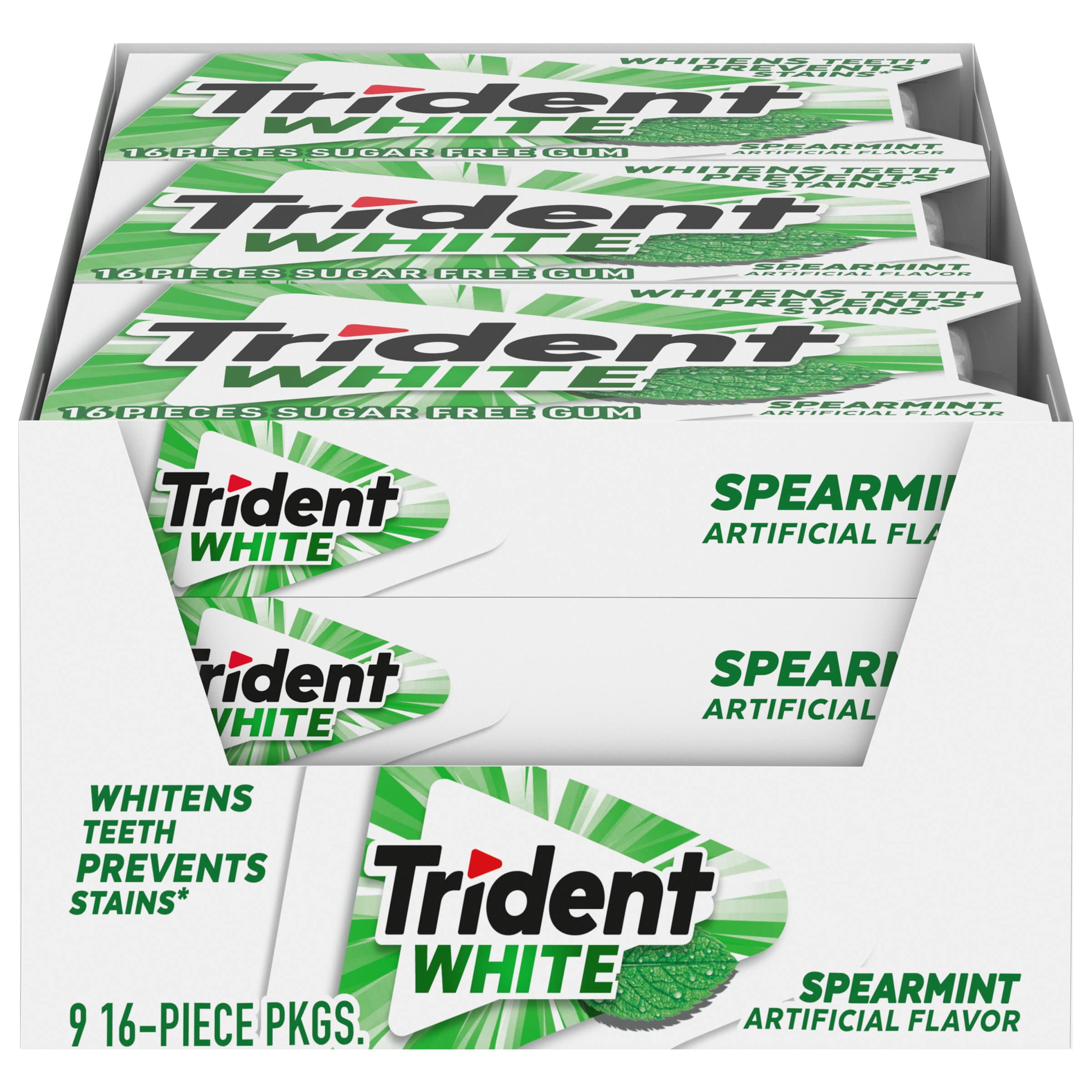 Trident White Spearmint Sugar-Free YYF14 Chewing Gum, 9 Pack of 16 ...