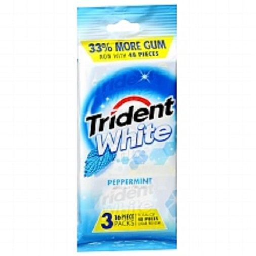 Trident White Sugar Free Gum, Peppermint Flavor, 3 Packs (48 Pieces ...