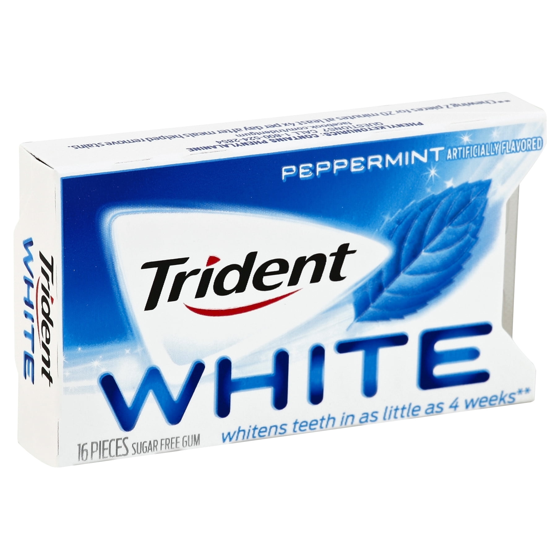 Trident White Sugarless Gum, Peppermint Gum, 1 ct, 16 pieces - Walmart.com
