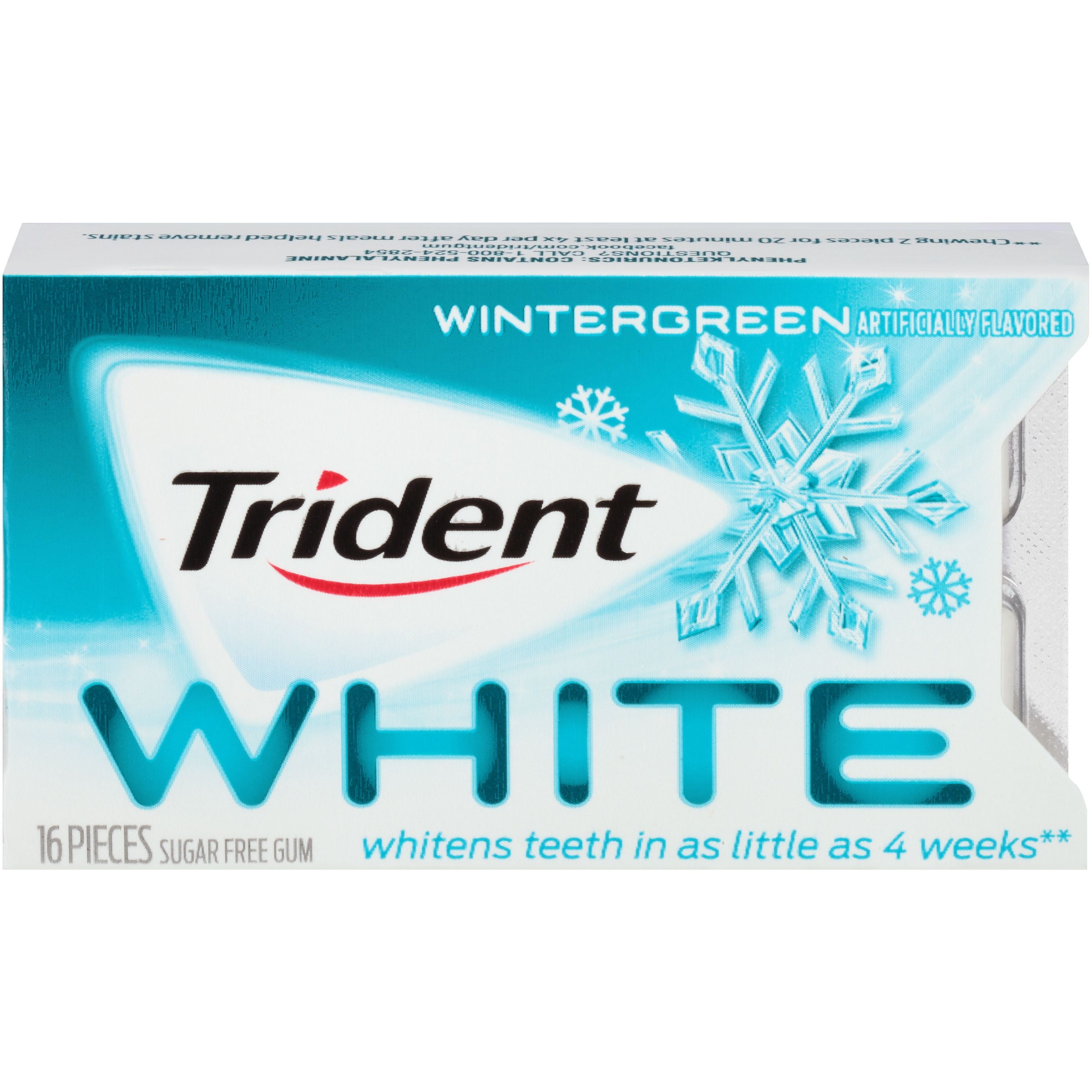 Trident White Wintergreen Sugar Free Gum, 9 Packs of 16 Pieces (144 ...