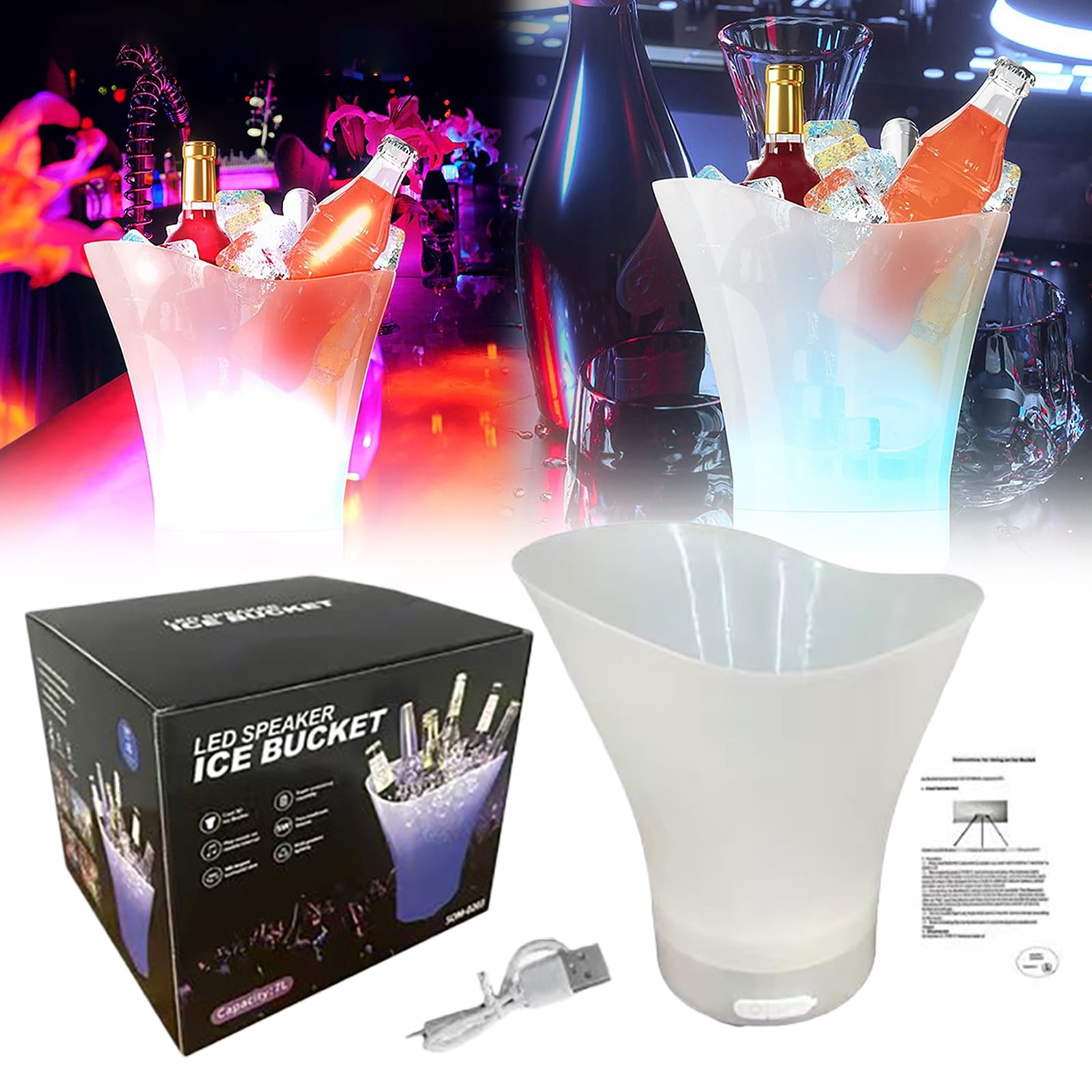 Trieiy 7L Bluetooth Luminous Ice Bucket Subwoofer Bucket White ...