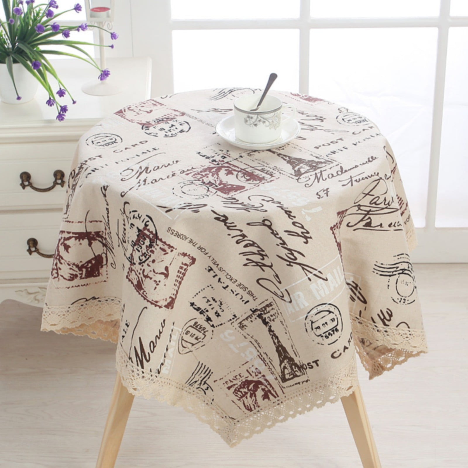 Trieiy Round Tablecloth Beige Dustproof Tablecloth with Lace Edge L ...