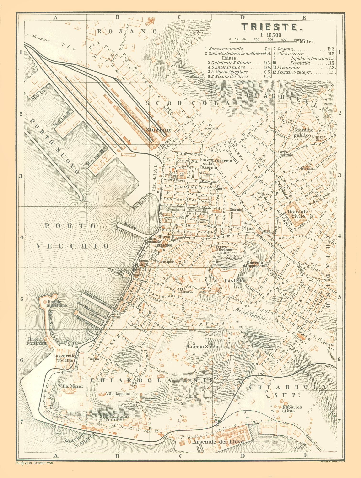 Historic Map - Trieste Italy - Baedeker 1896 - 23 x 30.45 - Vintage ...