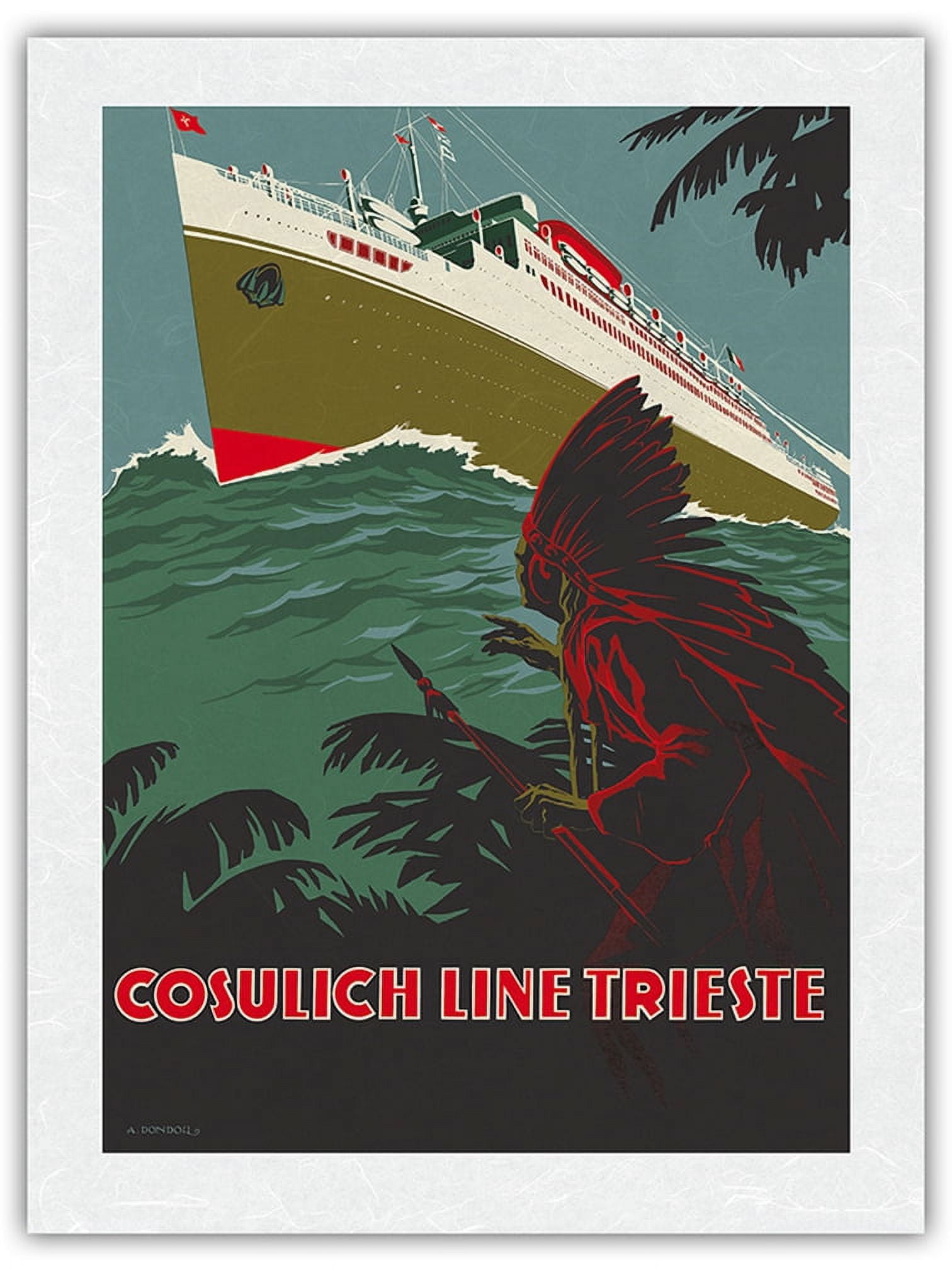 Trieste Italy - The Cosulich Line - Vintage Ocean Liner Travel Poster ...