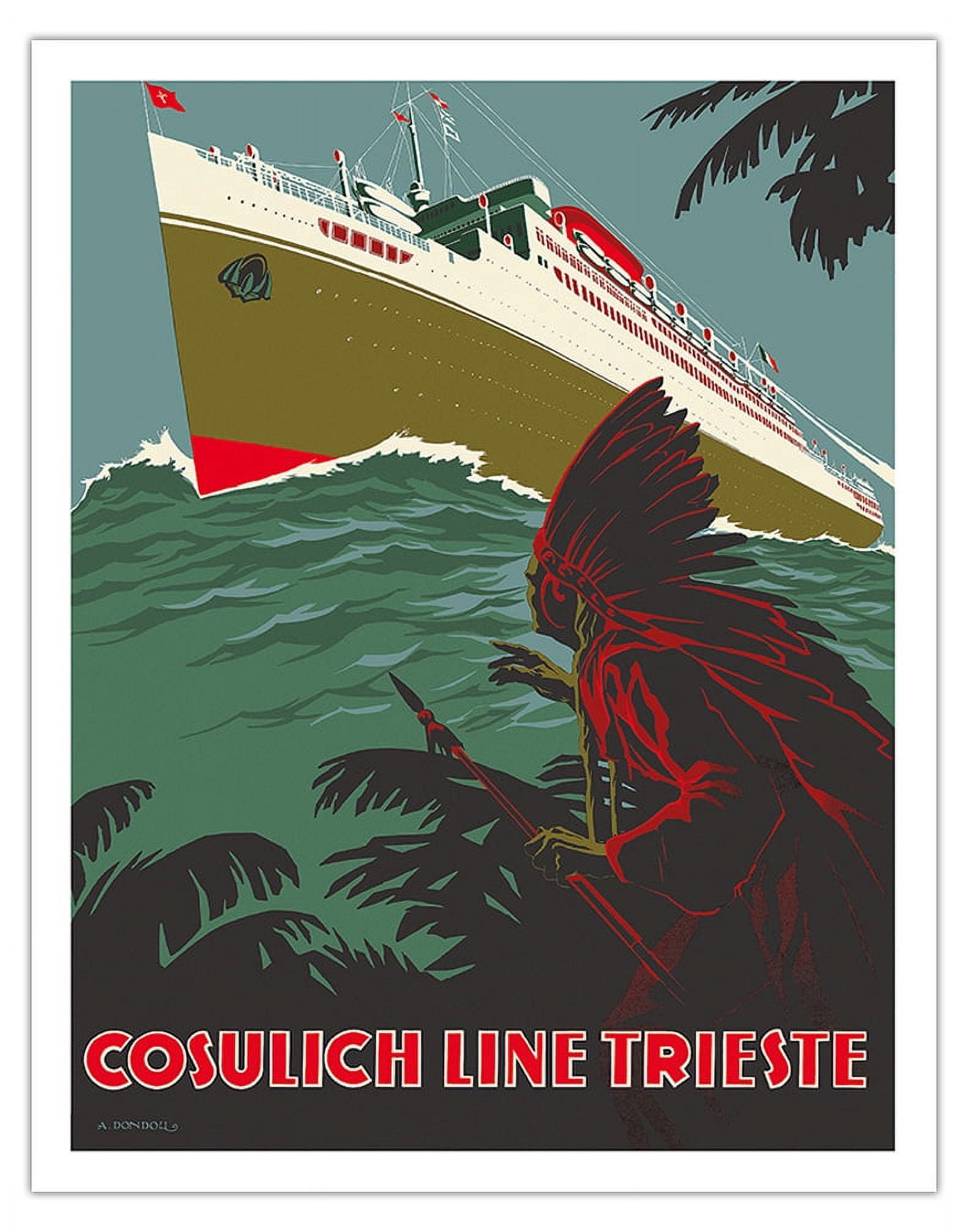 Trieste Italy - The Cosulich Line - Vintage Ocean Liner Travel Poster ...