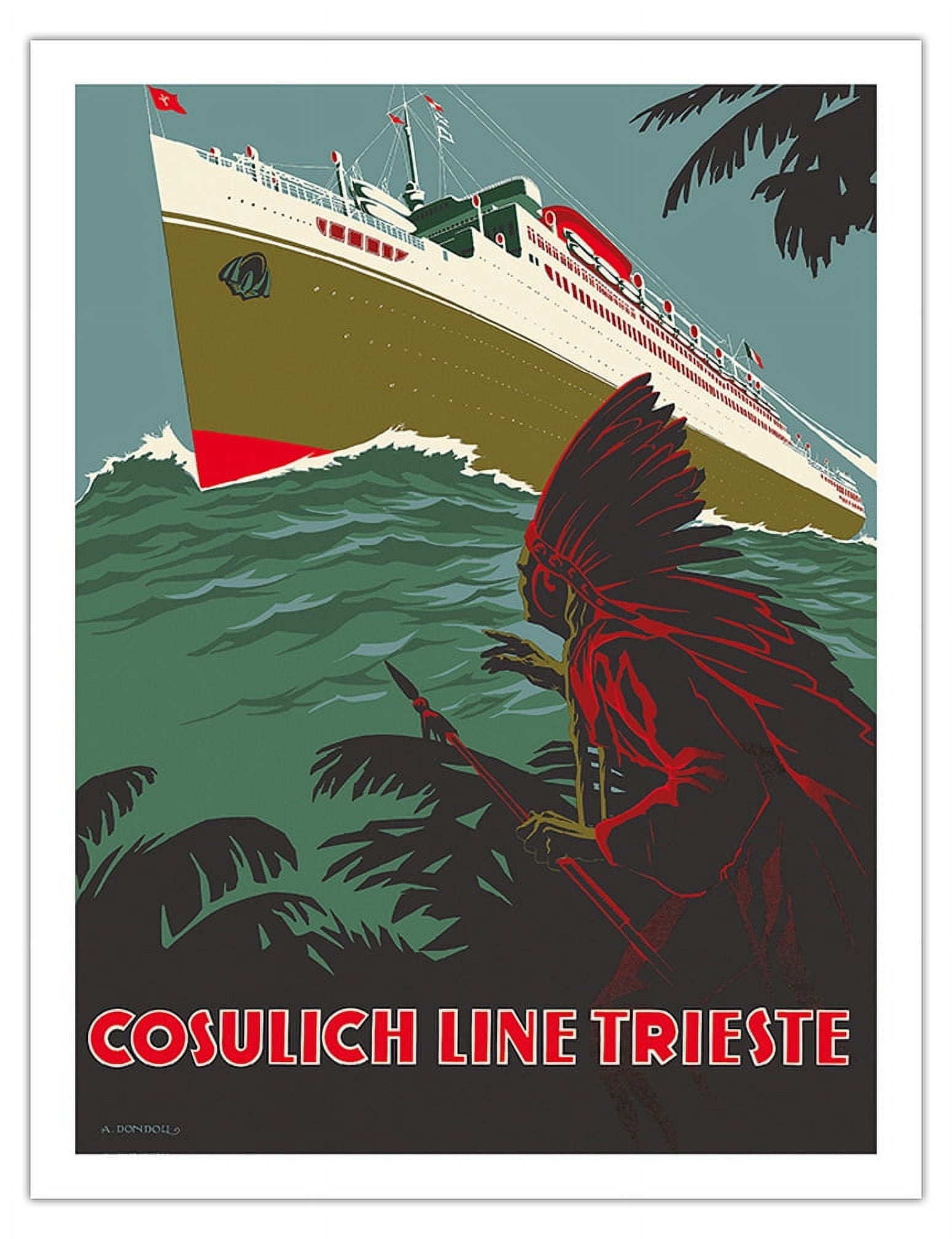 Trieste Italy - The Cosulich Line - Vintage Ocean Liner Travel Poster ...