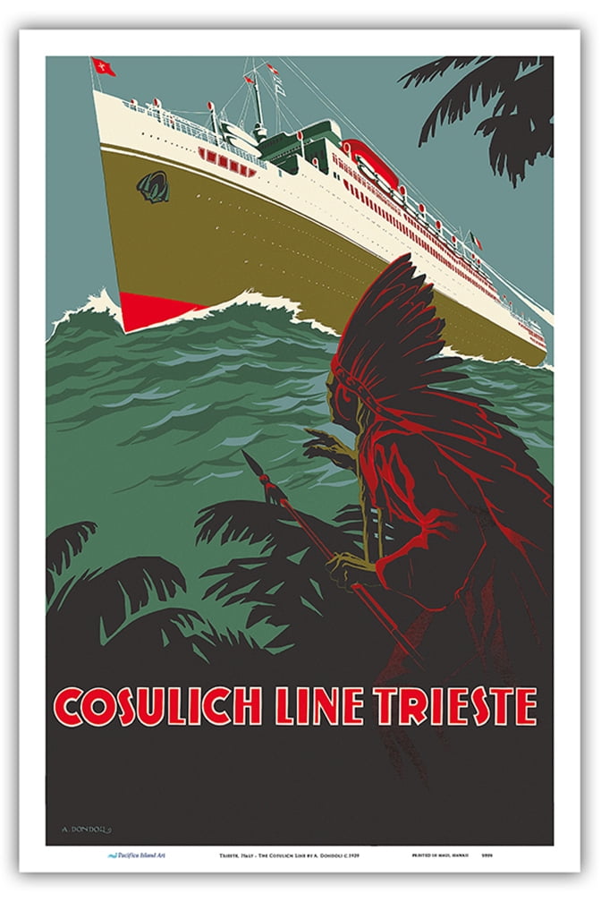 Trieste Italy - The Cosulich Line - Vintage Ocean Liner Travel Poster ...