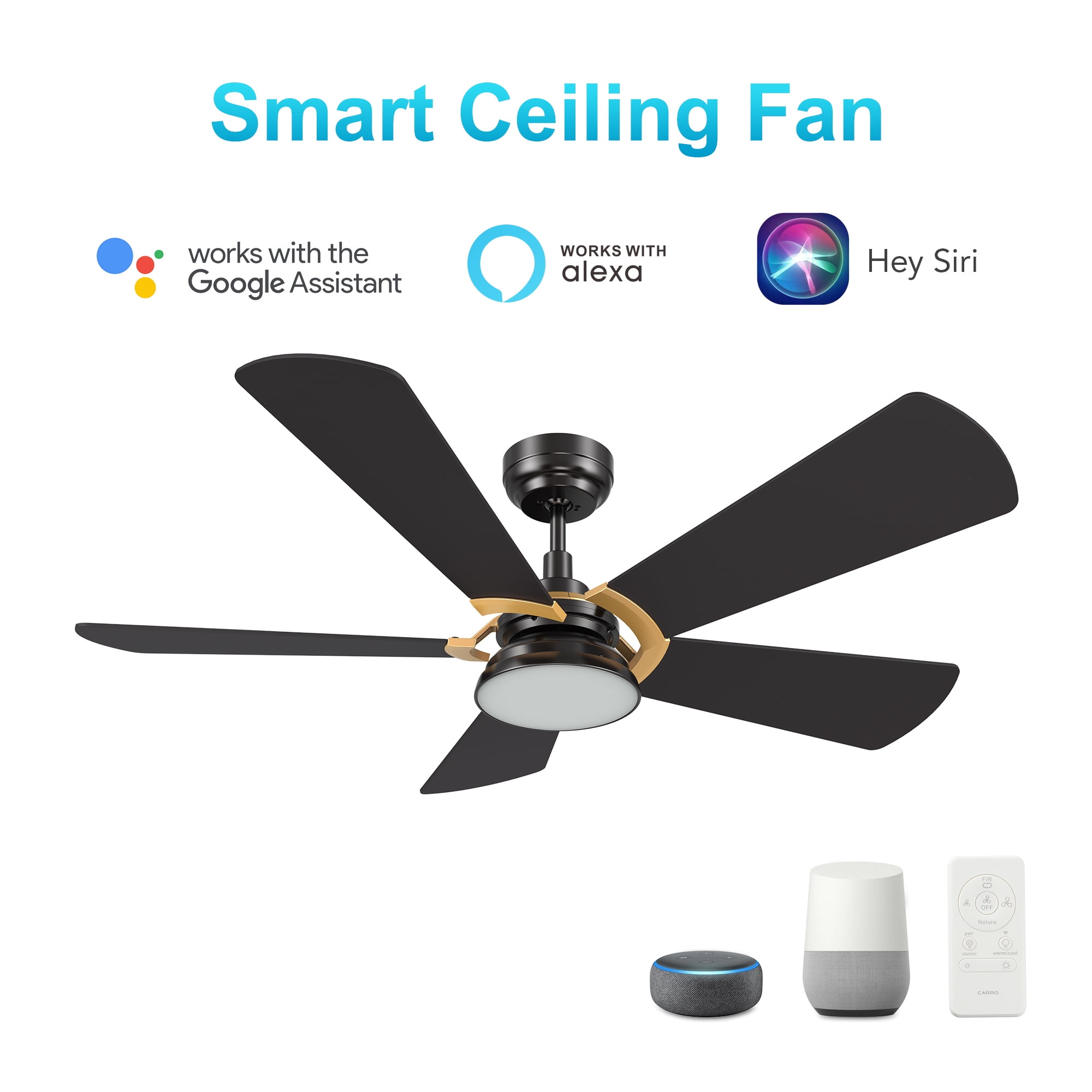 Trifecte 52" 5 Blades Smart Ceiling Fan with LED Light Kit, Remote ...