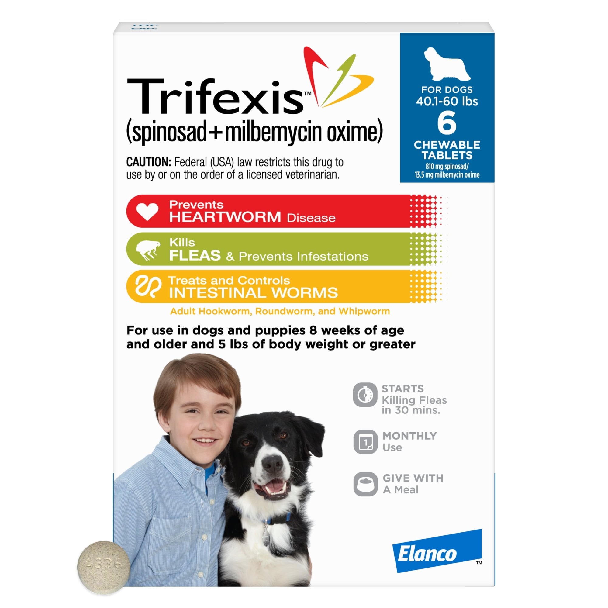Trifexis Chewable Tablet for Dogs, 40.1-60 lbs (Blue Box) - Walmart.com