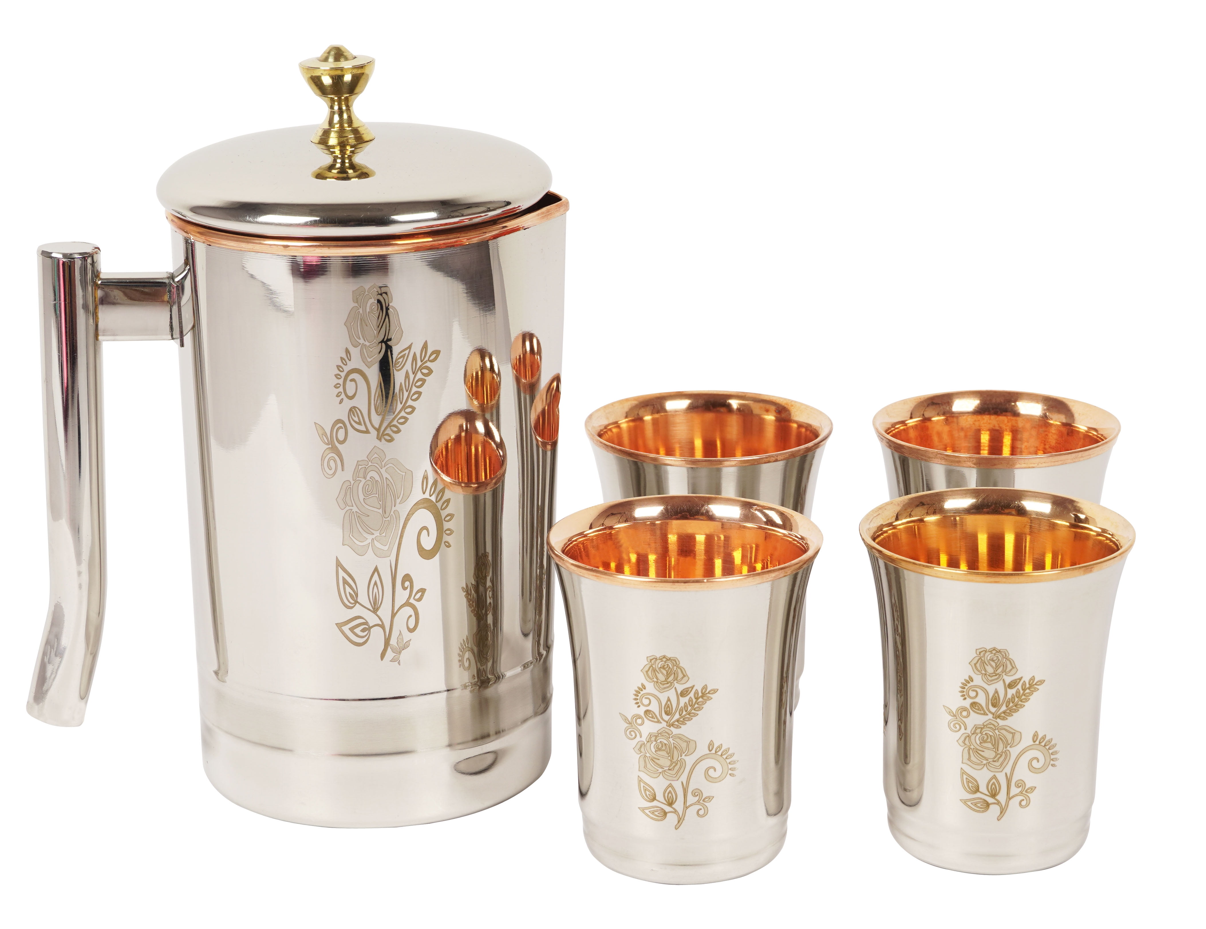 Trifri Jug AndGlassSetw/ Stainless Steel outside Inside Copper Embossed ...
