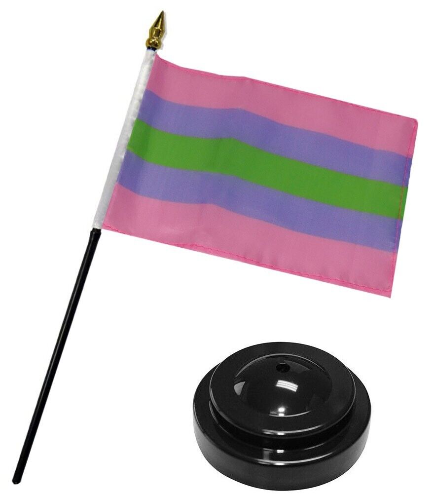 Trigender Pride LGBTQIA 4"x6" Flag Desk Table Plastic Stick Black Base ...