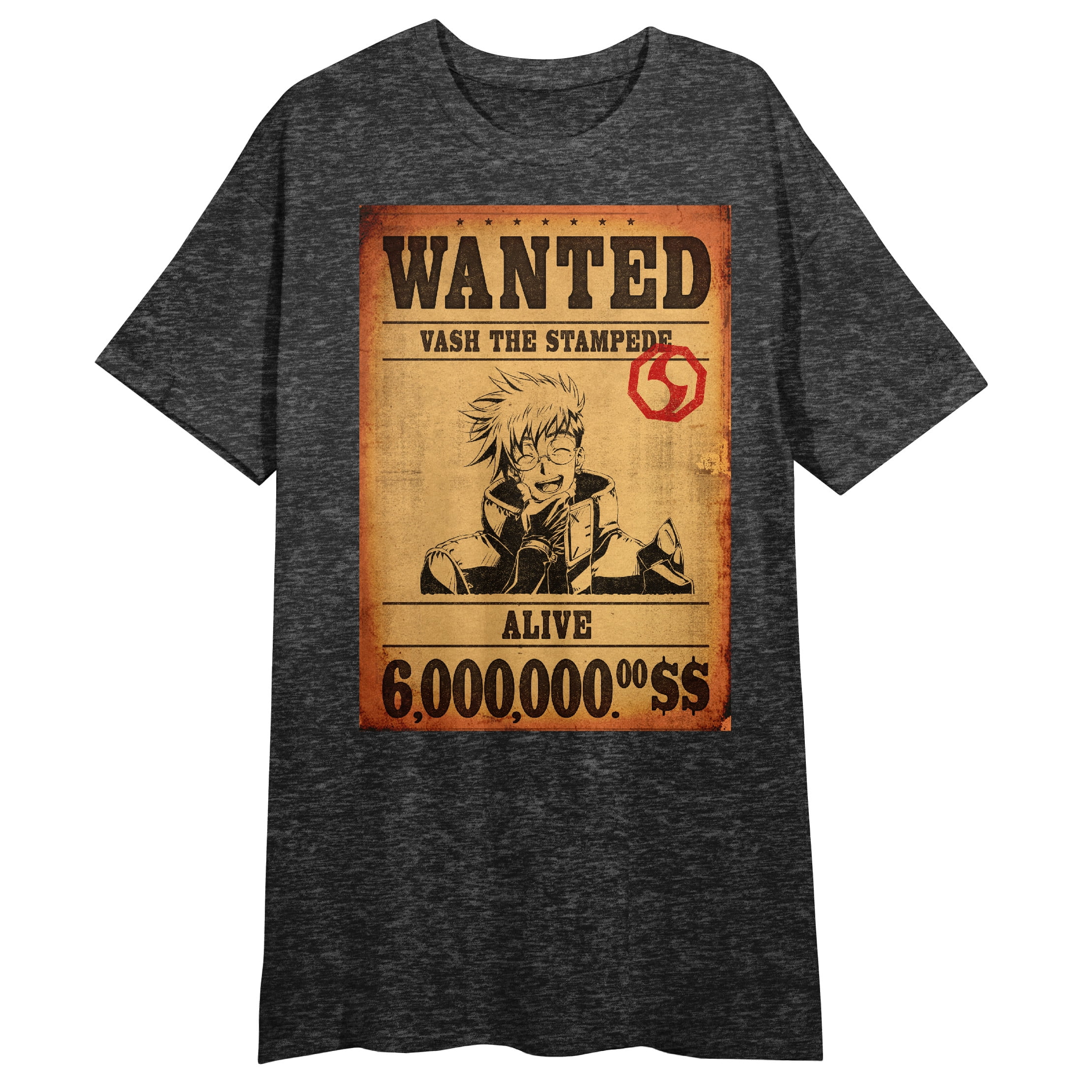 Trigun Stampede Vash Wanted Poster Crew Neck Short Sleeve Black Heather ...