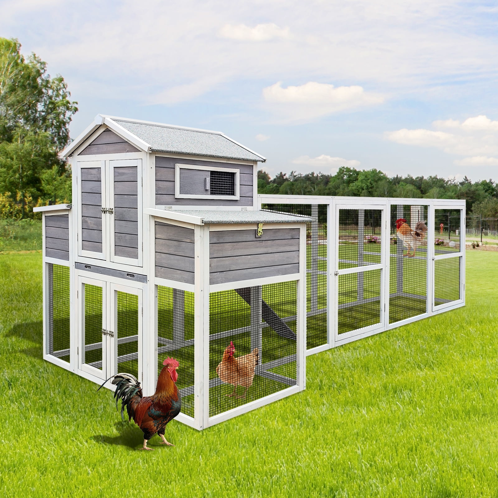 Trilenars 150 Inch Outdoor Wooden Oversized Chicken Coop, Black Rust ...