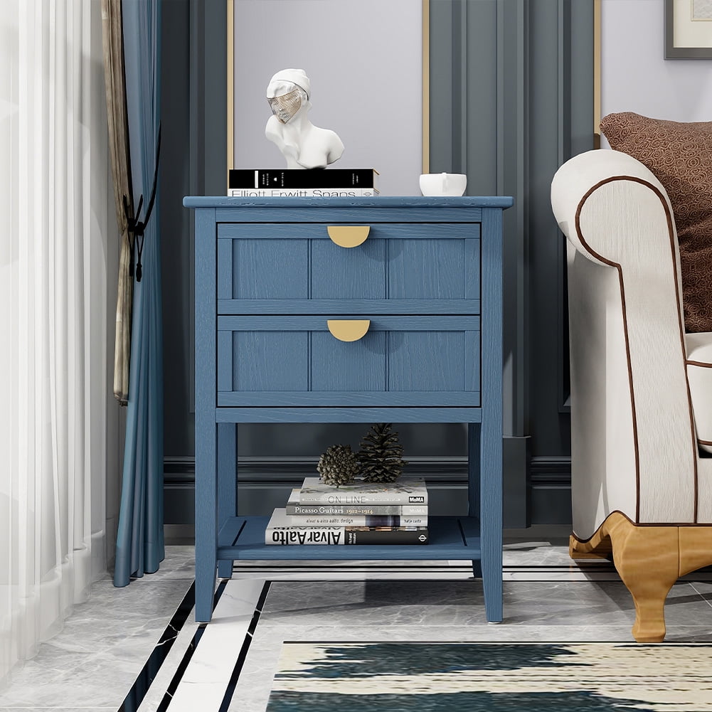 Trilenars 2-Drawer Side Table with Bottom Shelf,Modern Nightstand with ...