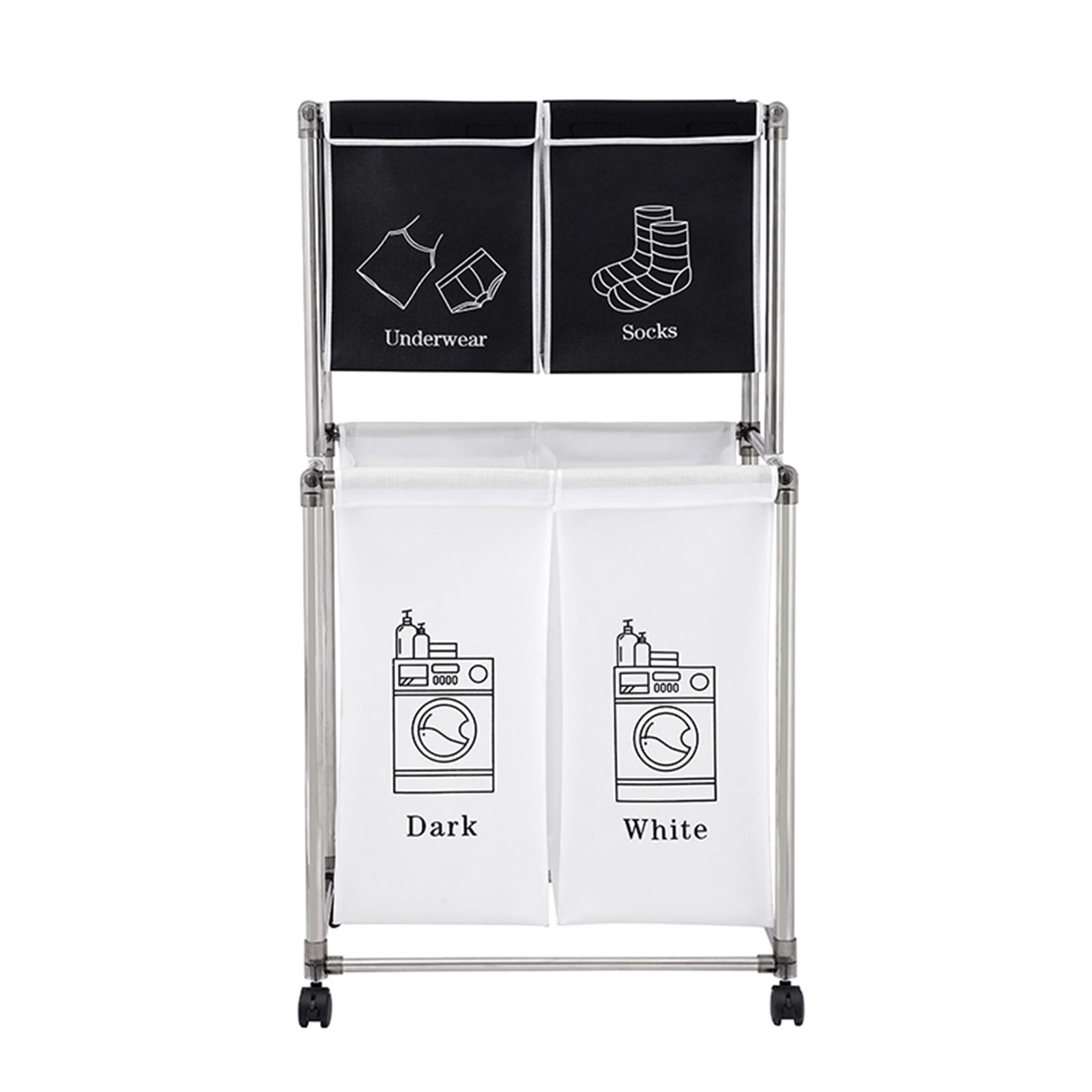 Trilenars 2 Tier Clothes Sorter with 4 Wheels and 4 Removable Bags ...