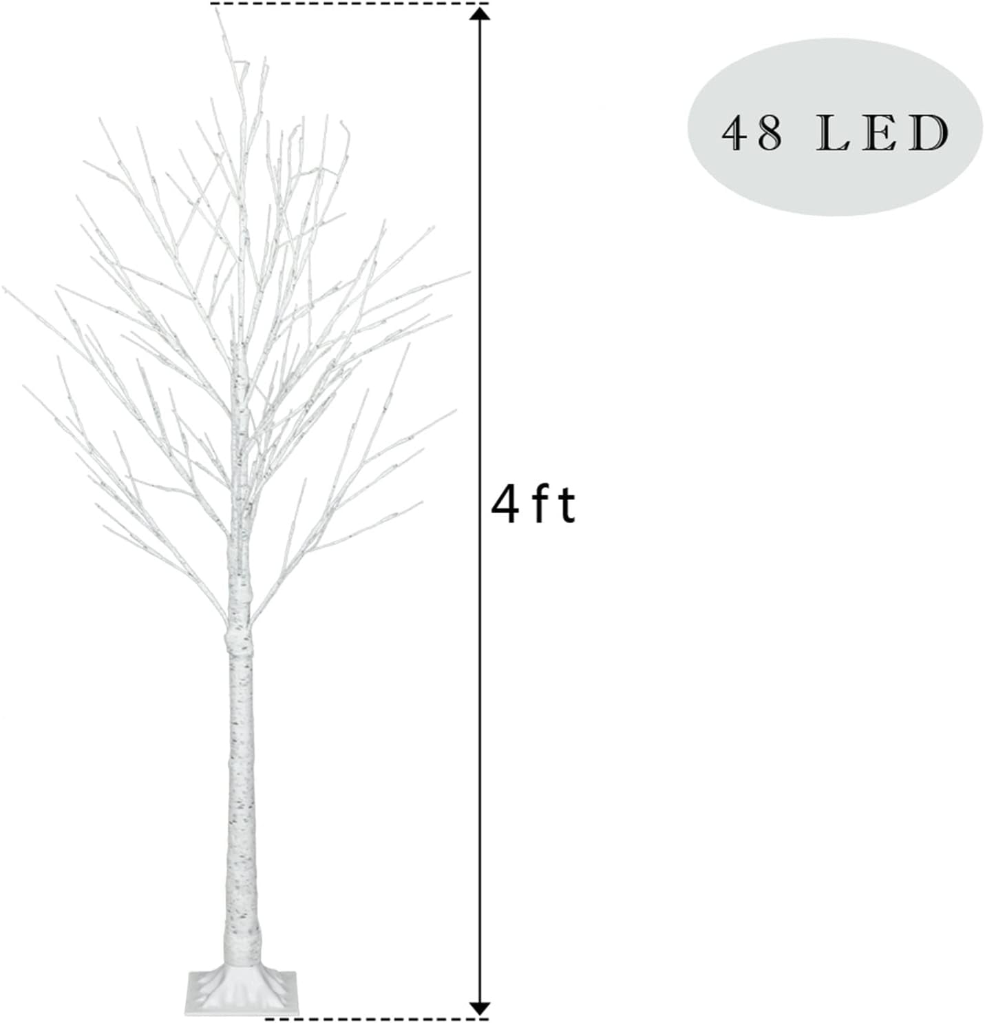 Trilenars 4FT Christmas Tree,48 LED Artificial Lighted Twig Birch Tree ...