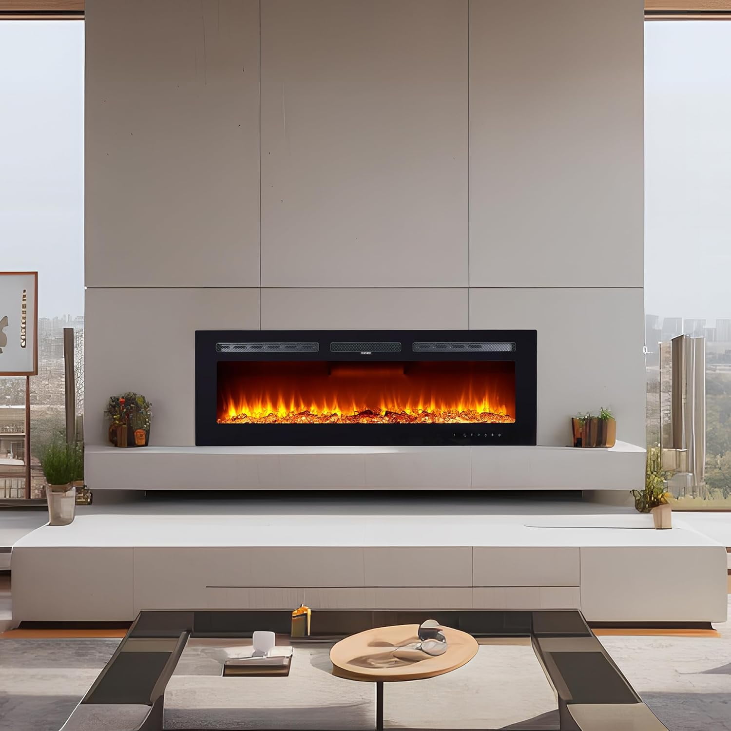 Trilenars 50 inch Ultra Thin Recessed Electric Fireplace Heater with ...