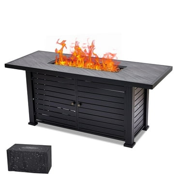 COSIEST Outdoor Rectangular Propane Fire Pit Table, Terrazzo White ...