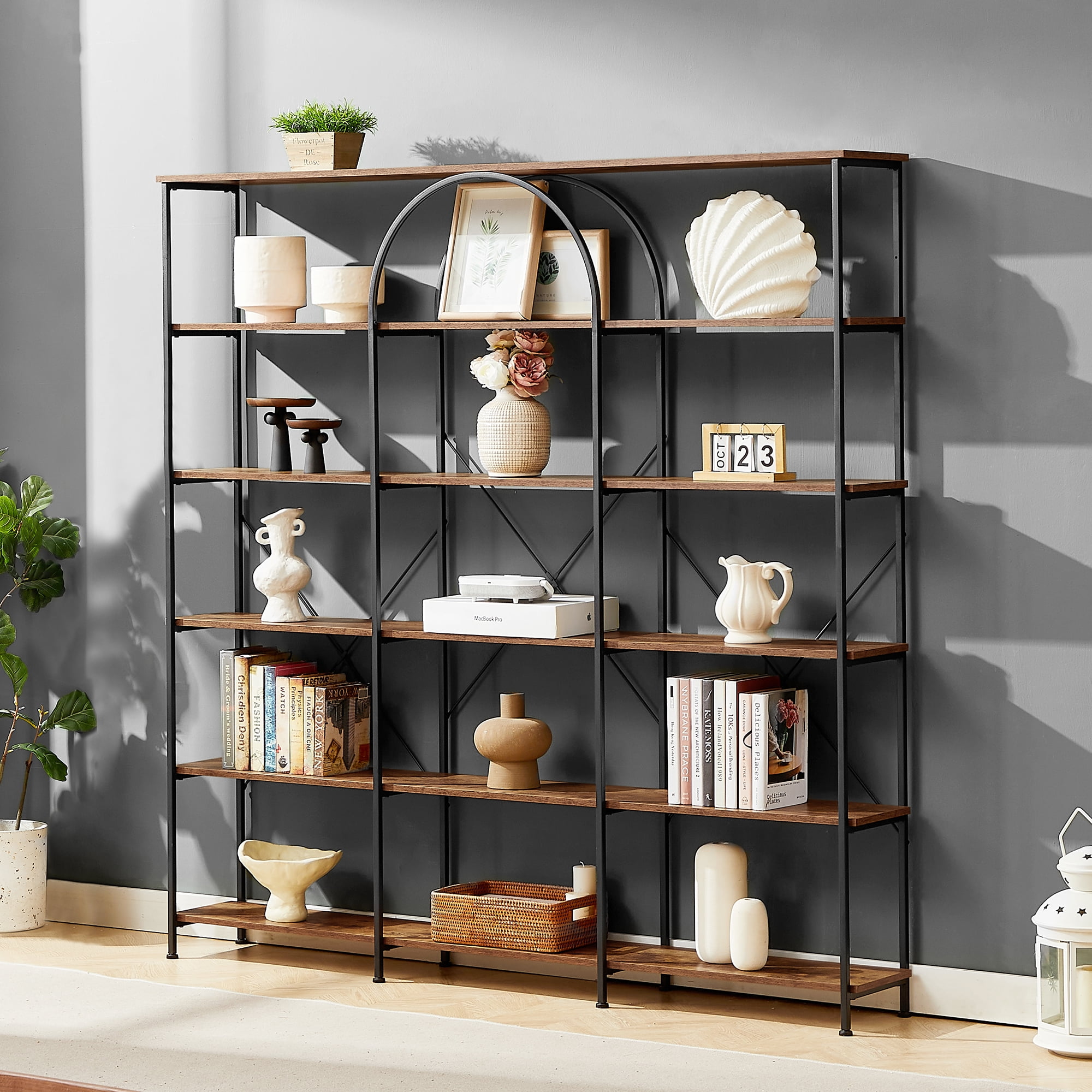 Trilenars 6 Tier Bookshelf, Bookcase With Stainless Steel Frame, Anti ...