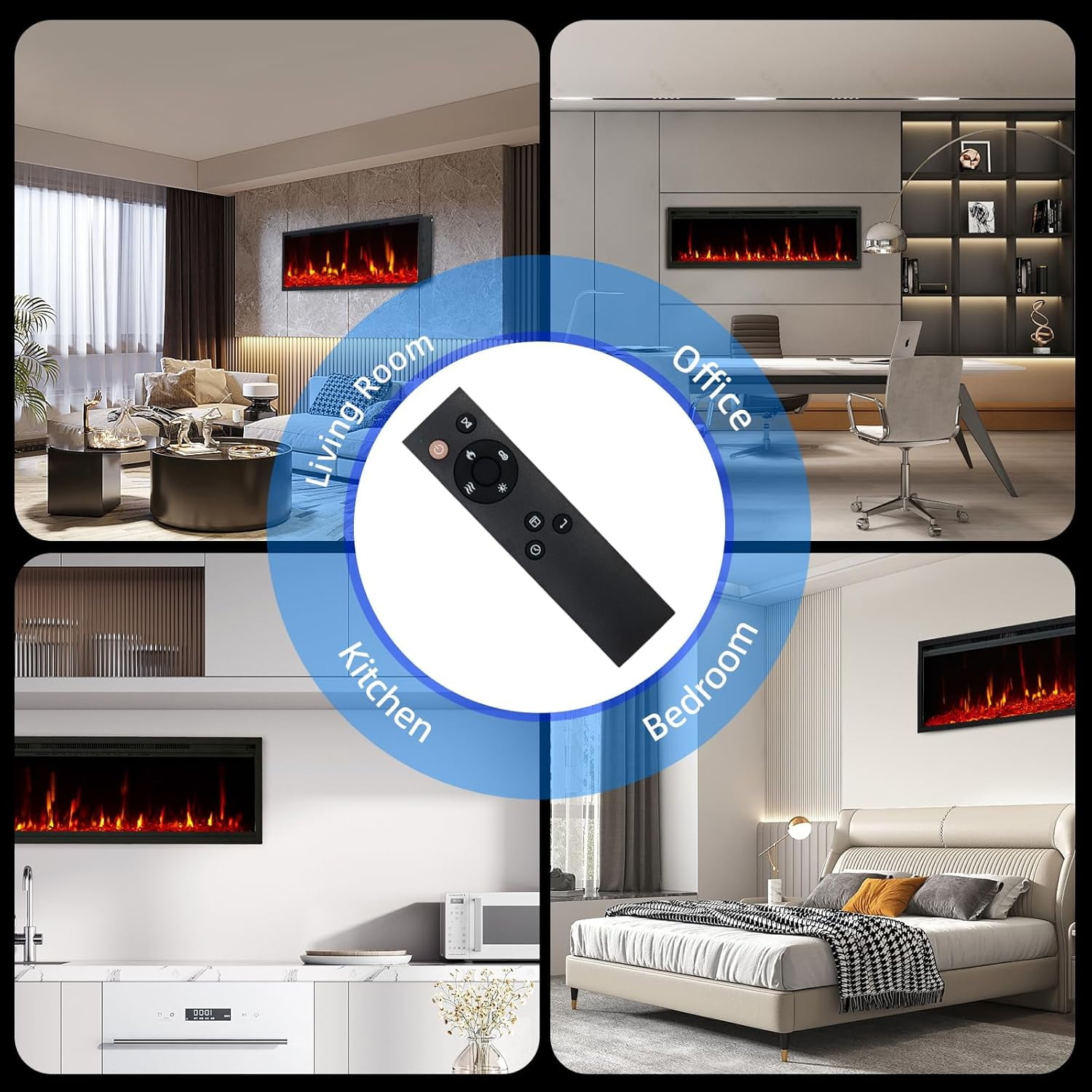 Trilenars 68inch Electric Fireplace Inserts,750/1500W Recessed and Wall ...