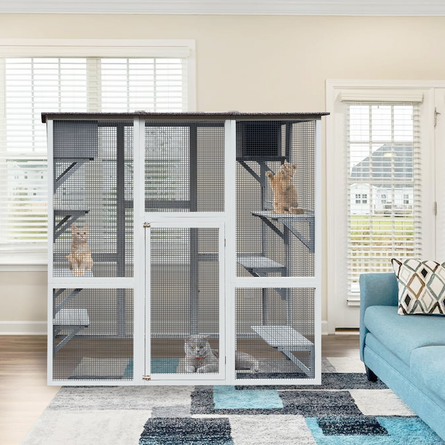 Trilenars 71" Outdoor Cat Enclosure Cat House Weatherproof Asphalt Roof ...