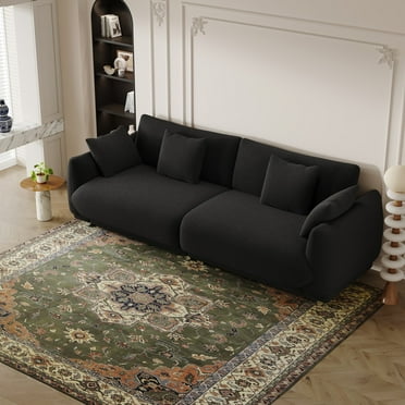 86.6" Teddy Wool Sofa - Space Saving Design with 4 Throw Pillows and ...