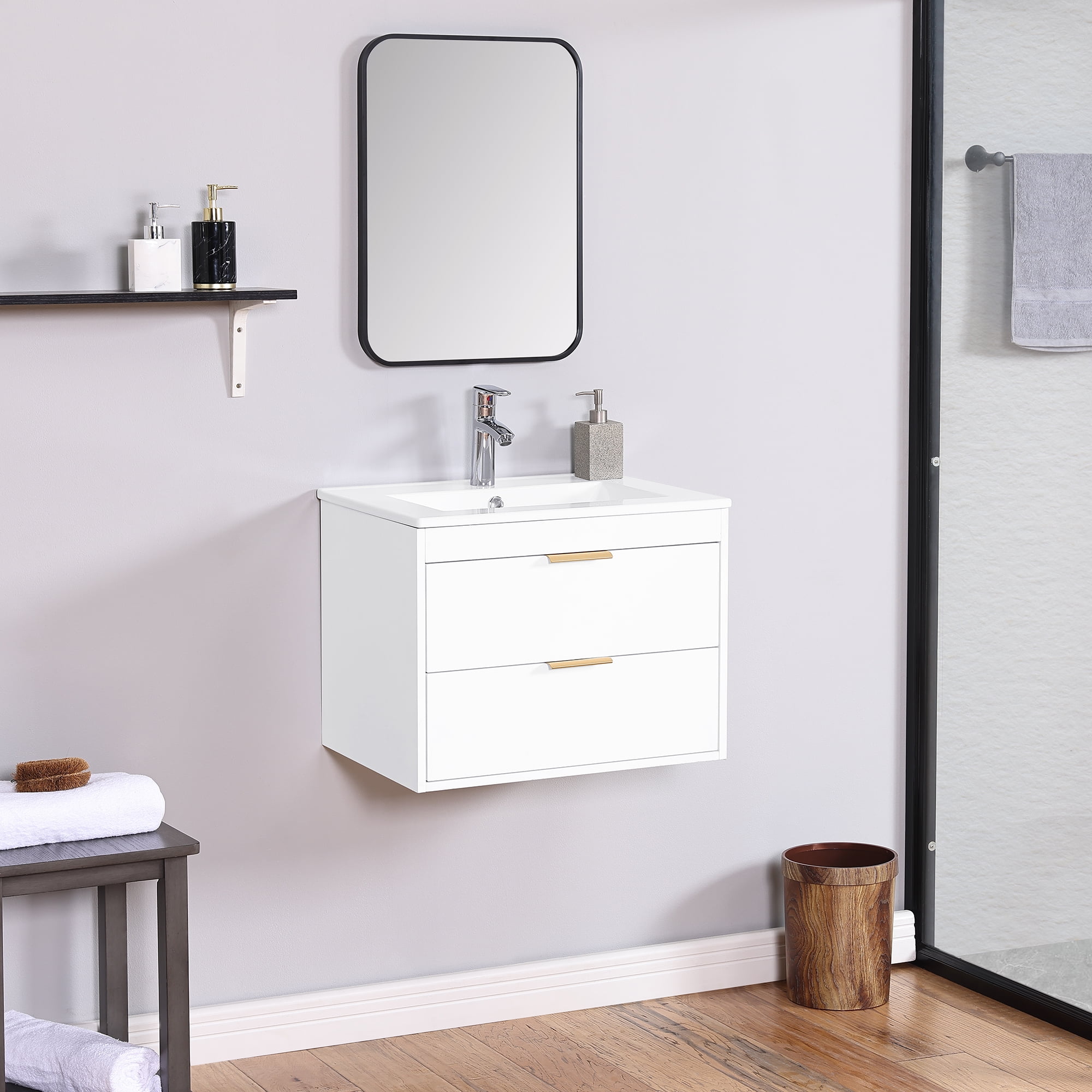 Trilenars Bathroom Vanity With Drawer Waterproof MDF Board Wall Mount ...