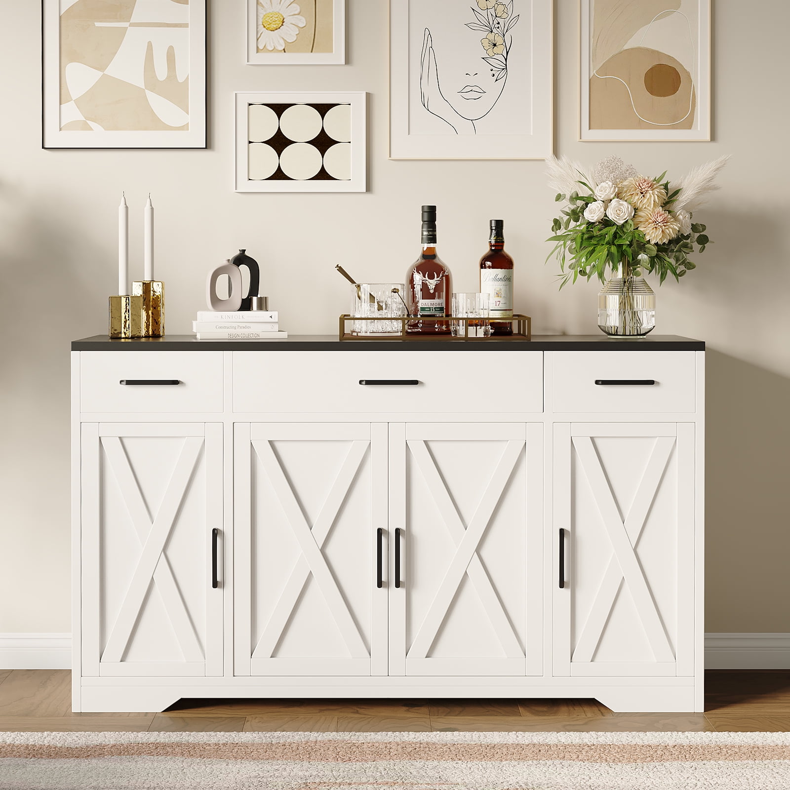 Trilenars Buffet Cabinet with Doors, Side Table with Storage Space ...