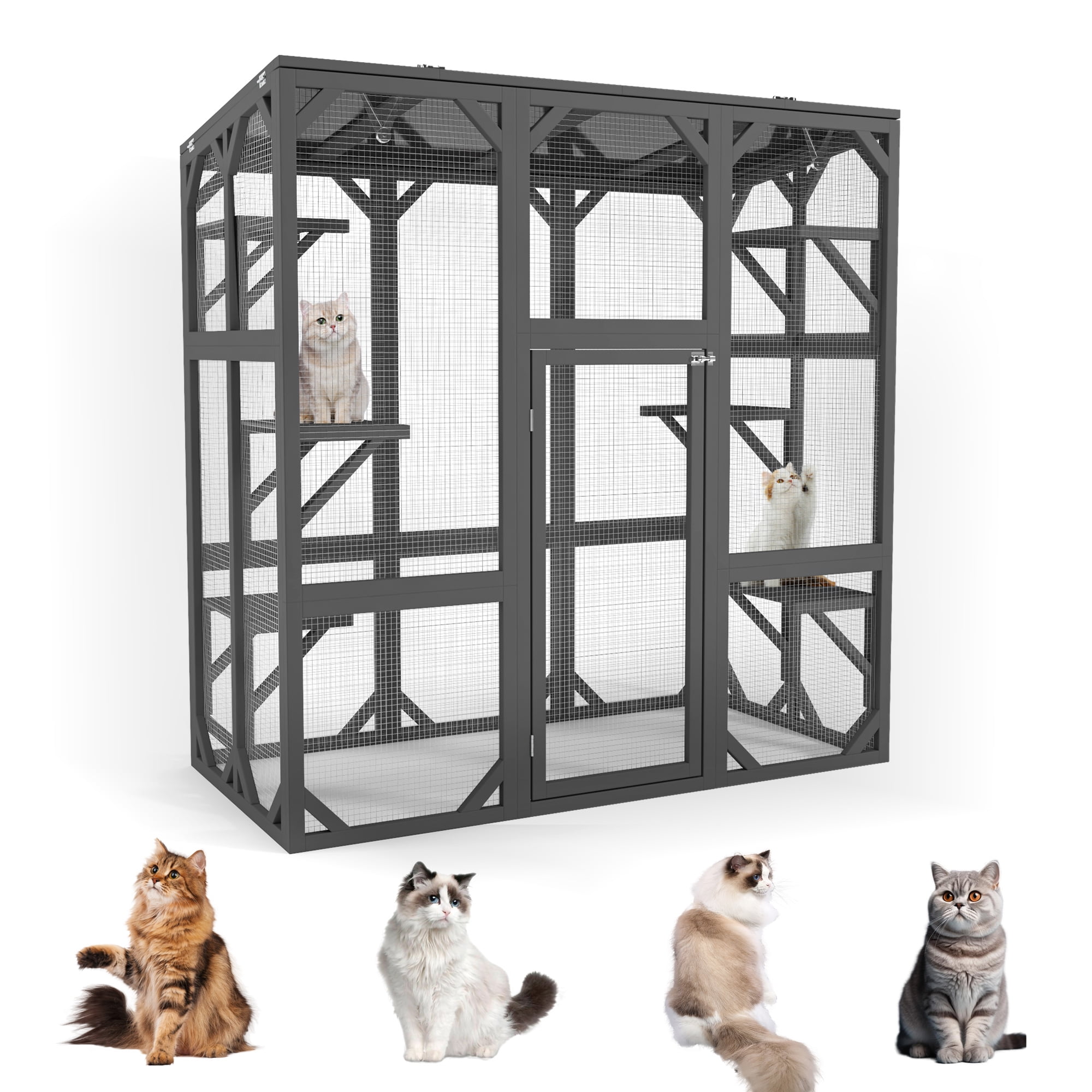 Trilenars Catio Outdoor Cat Enclosure With Openable Waterproof Roof ...