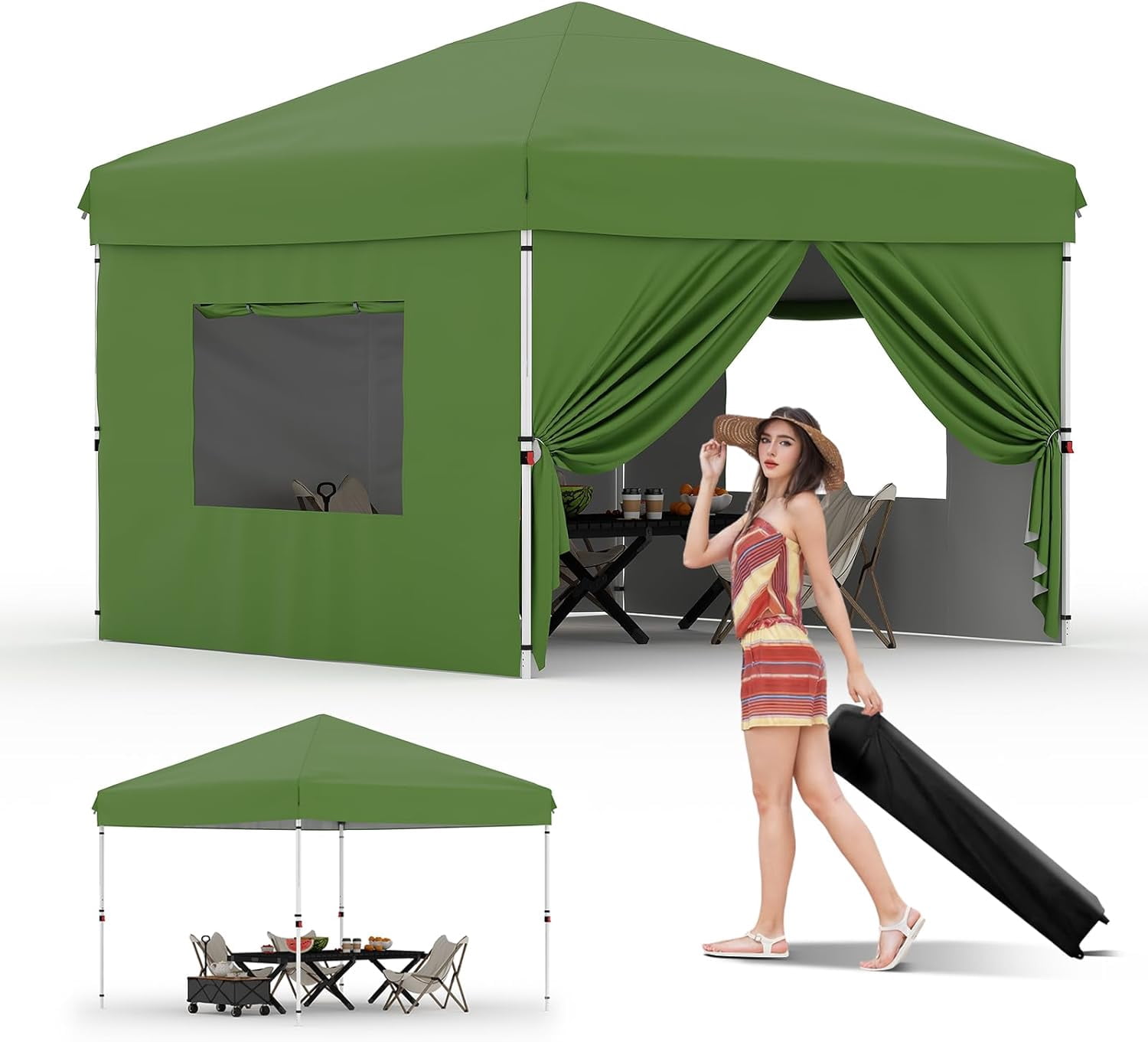 Trilenars Folding Canopy Tent with 4 Sidewalls - 3M x 3M,210D Oxford ...