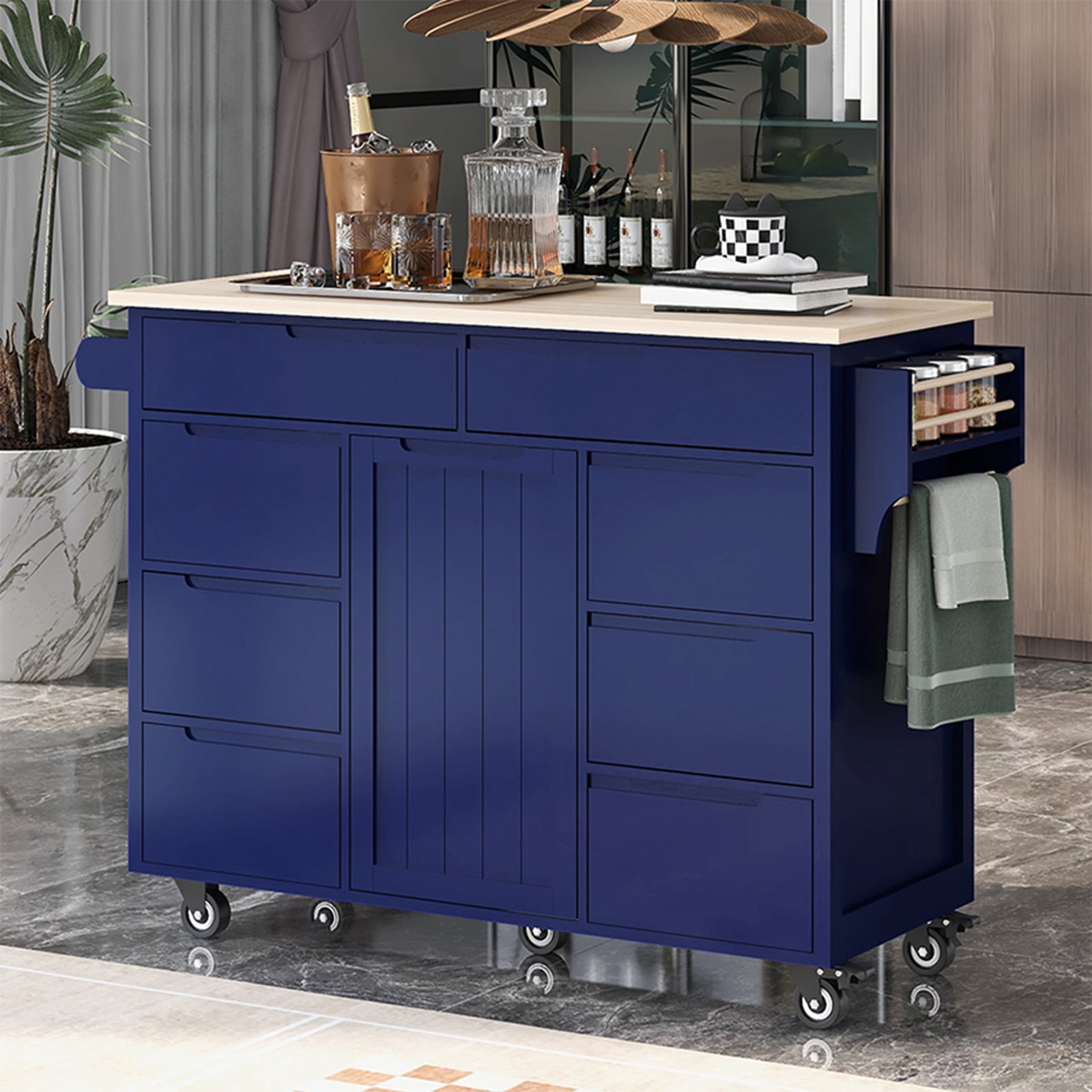 Trilenars Kitchen Storage Island With 8 Handle-Free Drawers, Rolling ...
