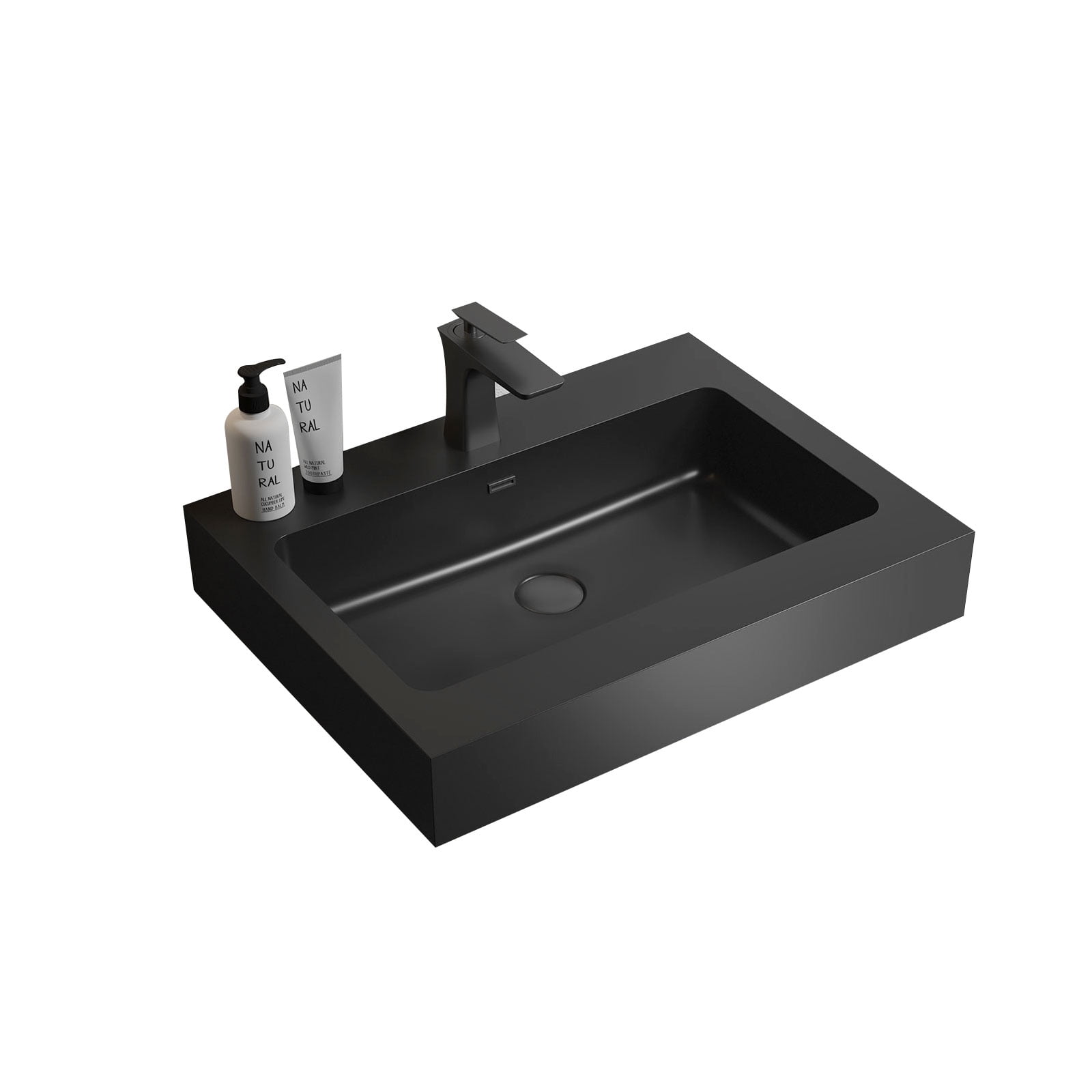 Trilenars Matte Black Quartz Basin, 24 Inch Single Bowl Integrated ...